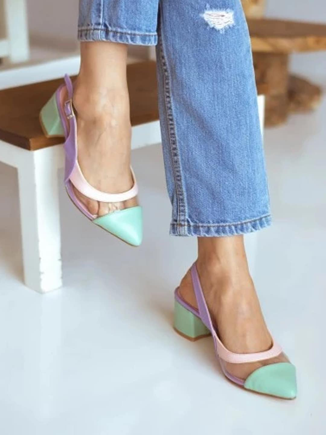 Buy Shoetopia Colourblocked Block Pumps - Heels for Women 21985228 | Myntra