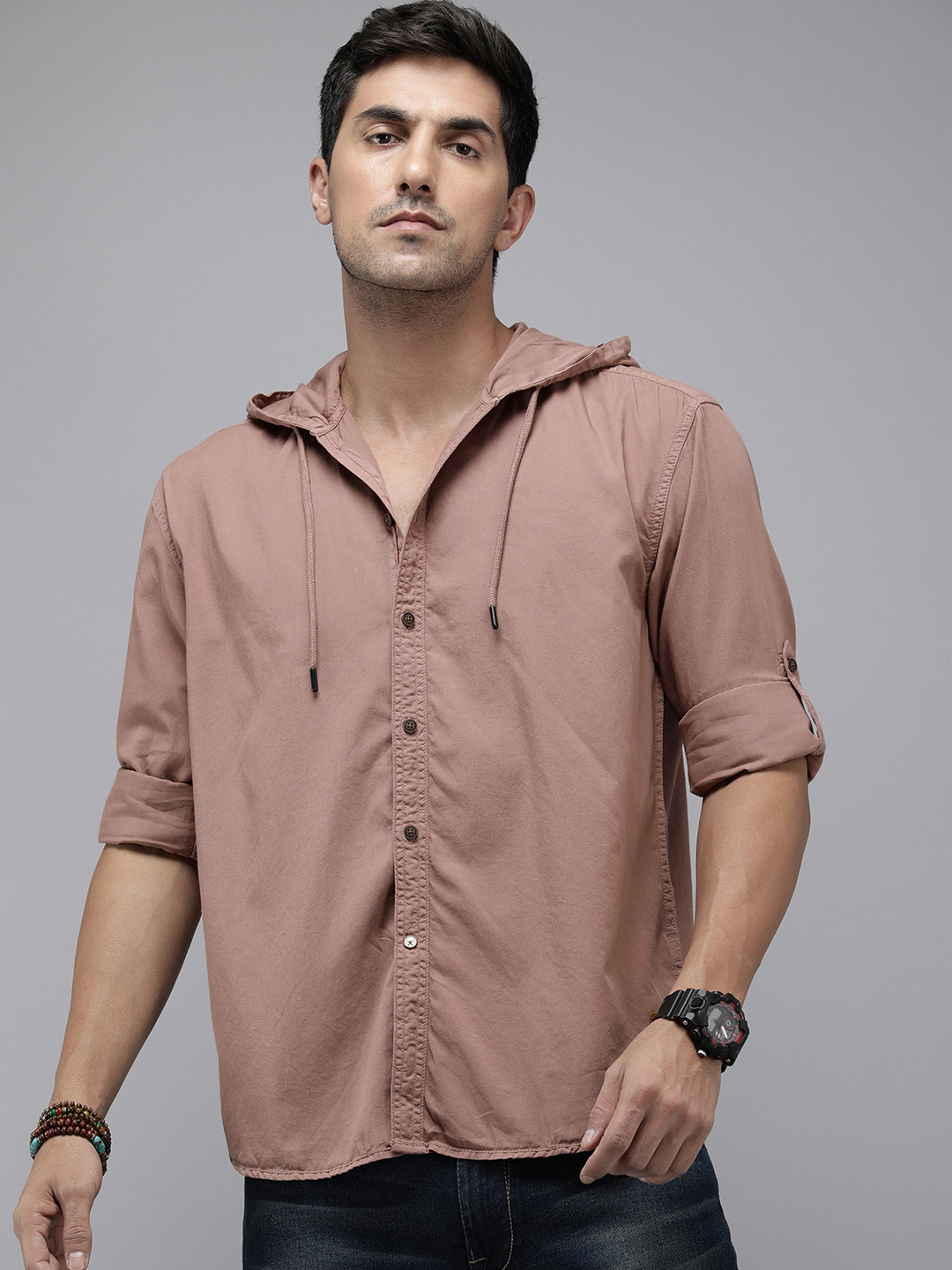 Buy The Roadster Life Co. Solid Relaxed Fit Pure Cotton Hooded Casual Shirt - Shirts for Men ...