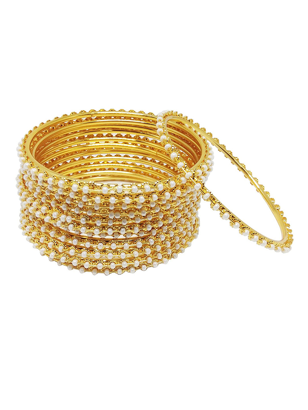 Buy The Pari Set Of 12 Gold Plated Pearl Beaded Bangles - Bangle for ...