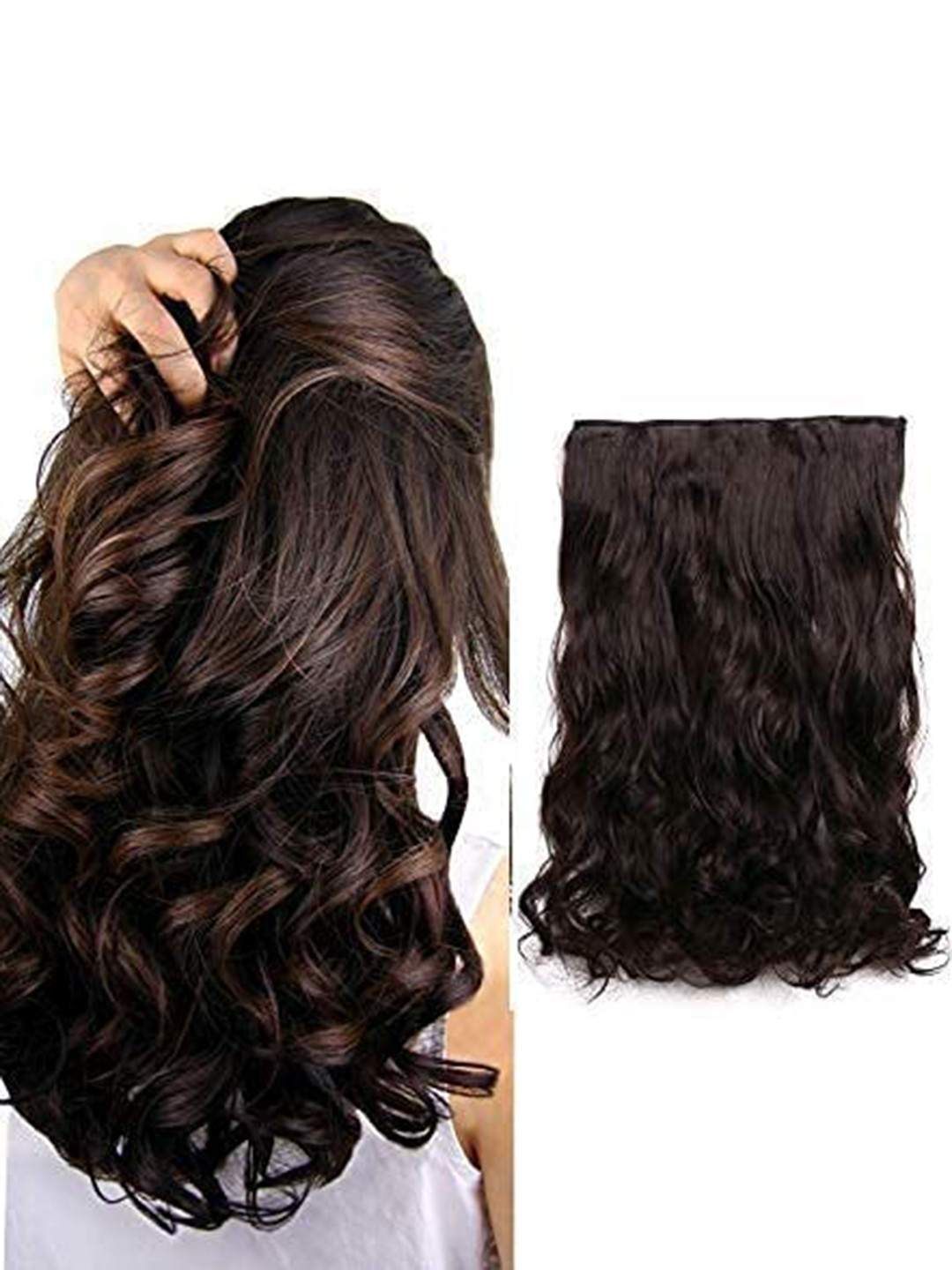 Buy CHANDERKASH 5 Clips Based Long Curly Hair Extensions Natural Brown ...