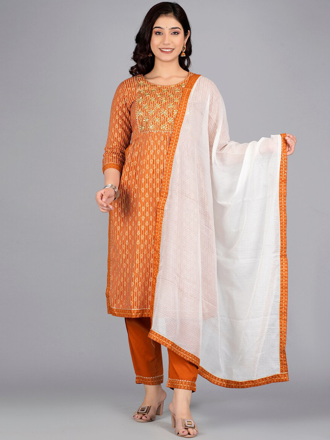 Buy Kurtipedia Ethnic Motifs Kurta With Trousers & Dupatta - Kurta Sets ...