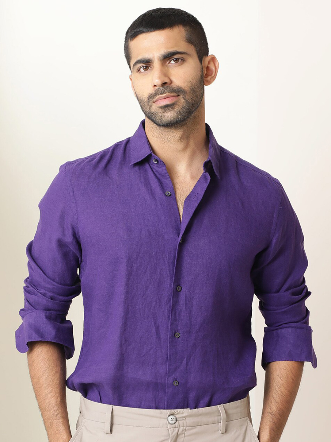 Buy RARE RABBIT Men Lenin Button Cuff Slim Fit Linen Shirt - Shirts for ...