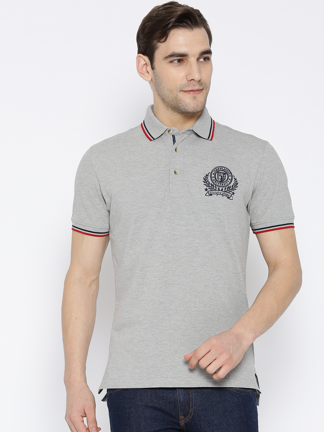 Buy John Players Men Grey Melange Solid Polo Collar T Shirt - Tshirts ...