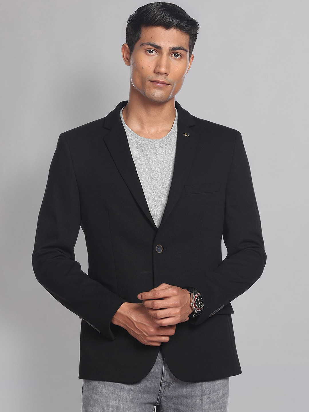 Buy AD By Arvind Men Textured Slim Fit Cotton Single Breasted Blazer ...