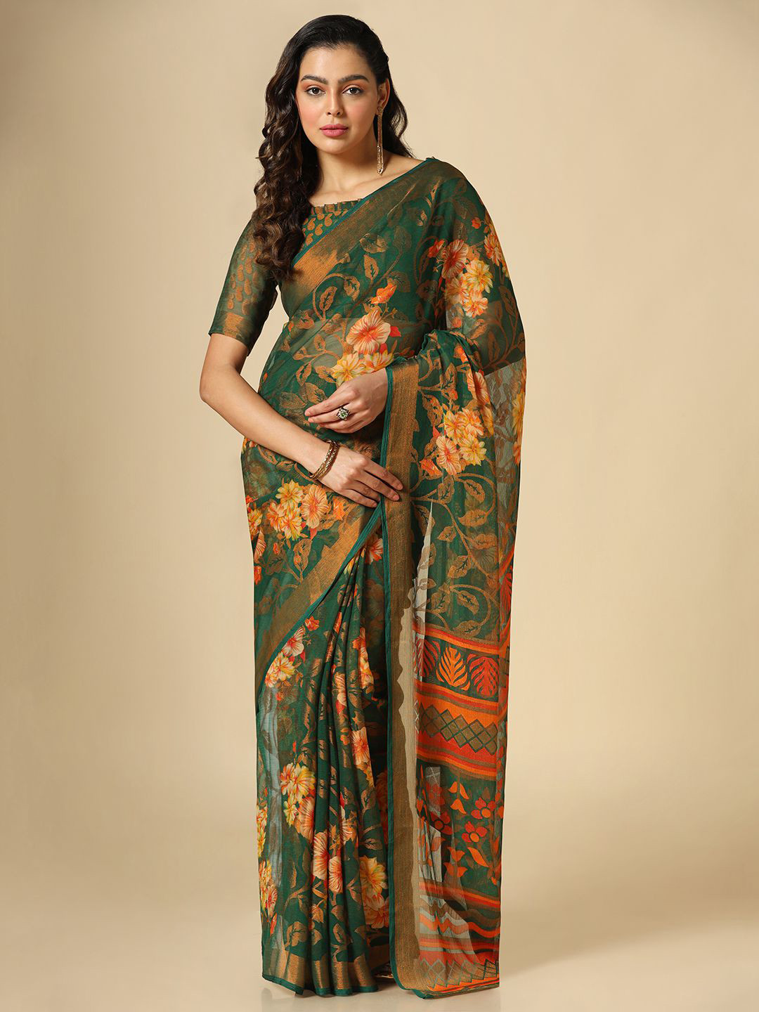 Buy Satrani Floral Printed Brasso Saree - Sarees for Women 22011332 ...