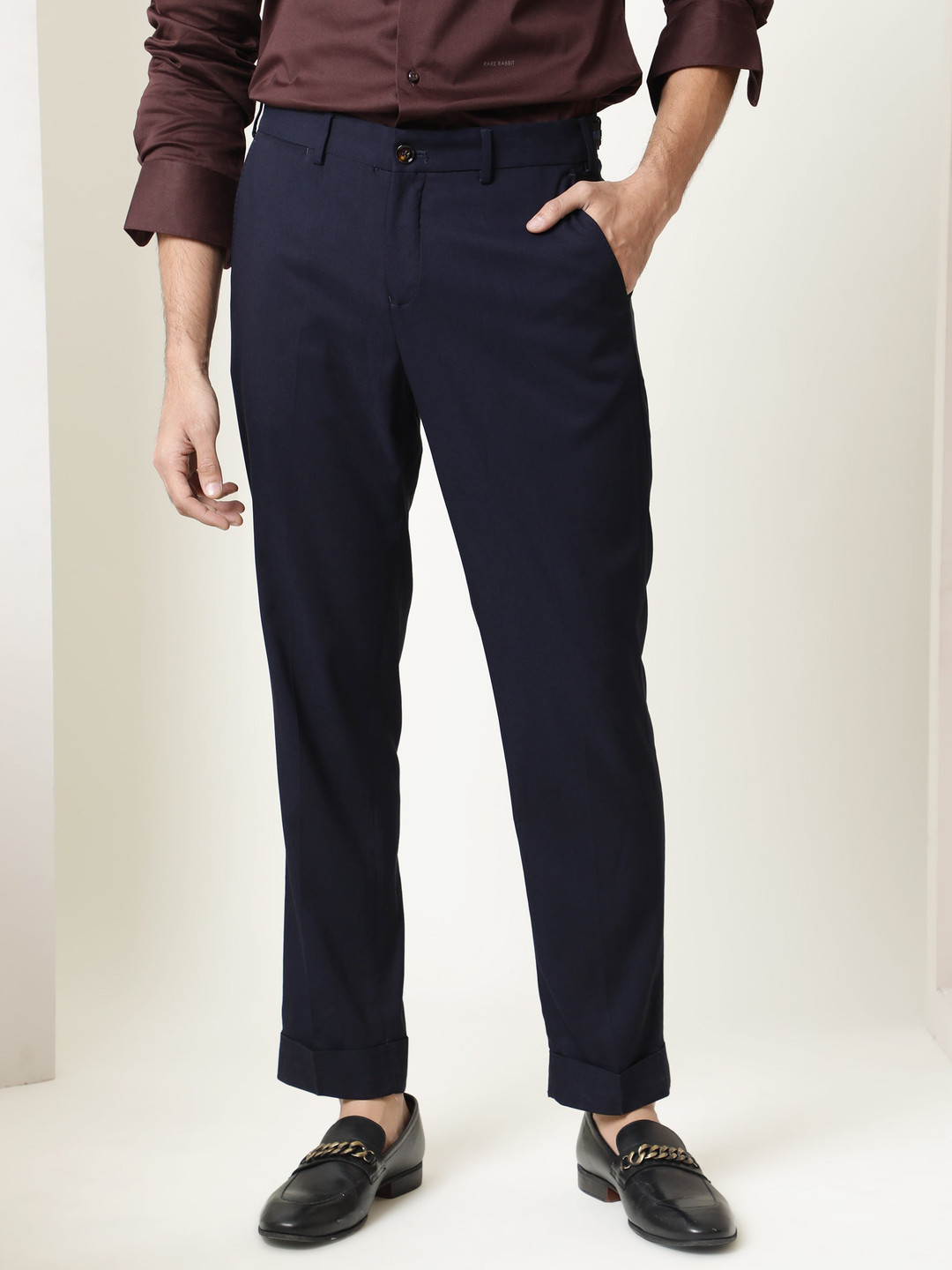 Buy RARE RABBIT Men Glade Mid Rise Slim Fit Formal Trouser - Trousers ...