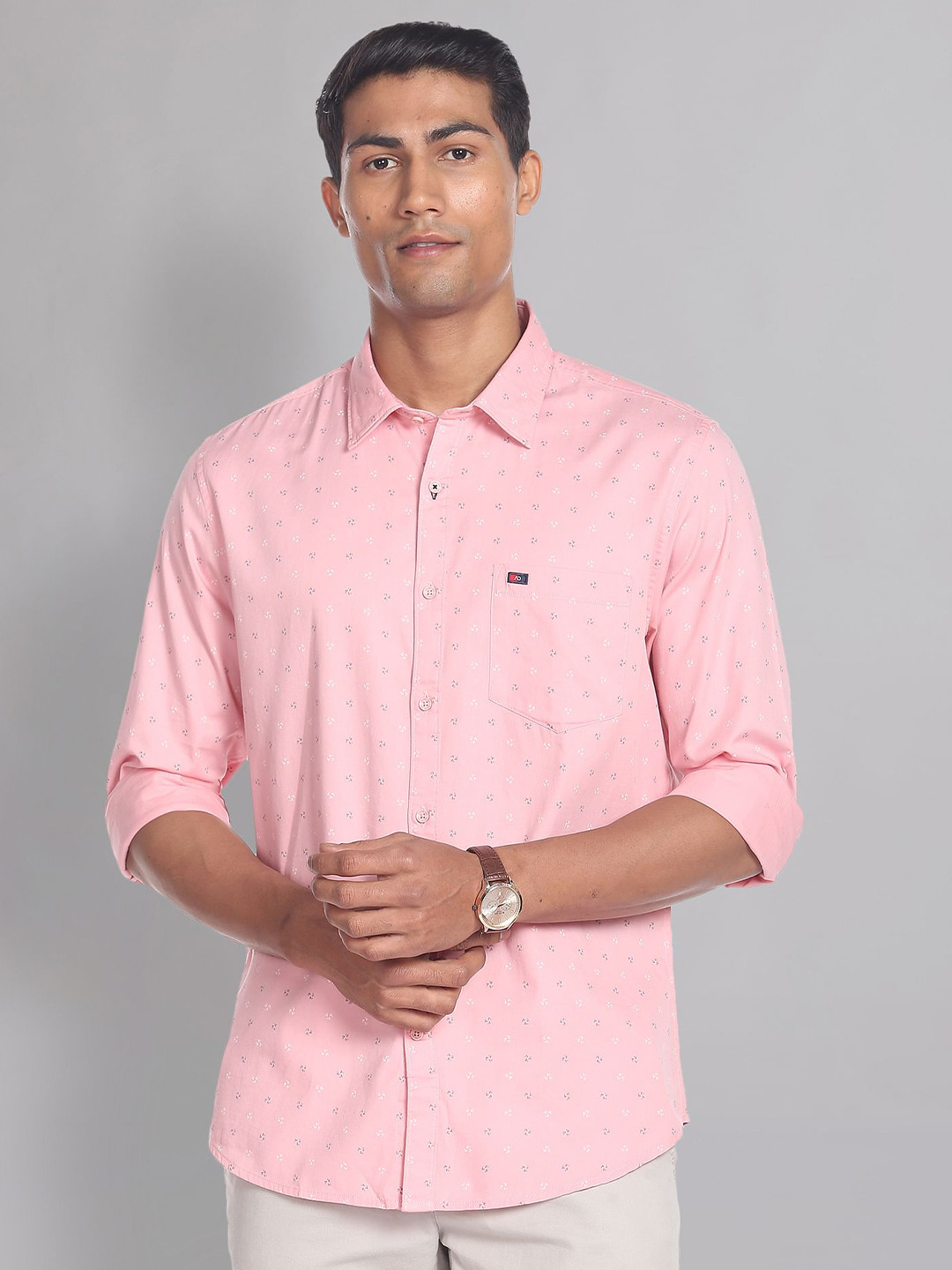 Buy AD By Arvind Geometric Printed Slim Fit Casual Pure Cotton Shirt ...