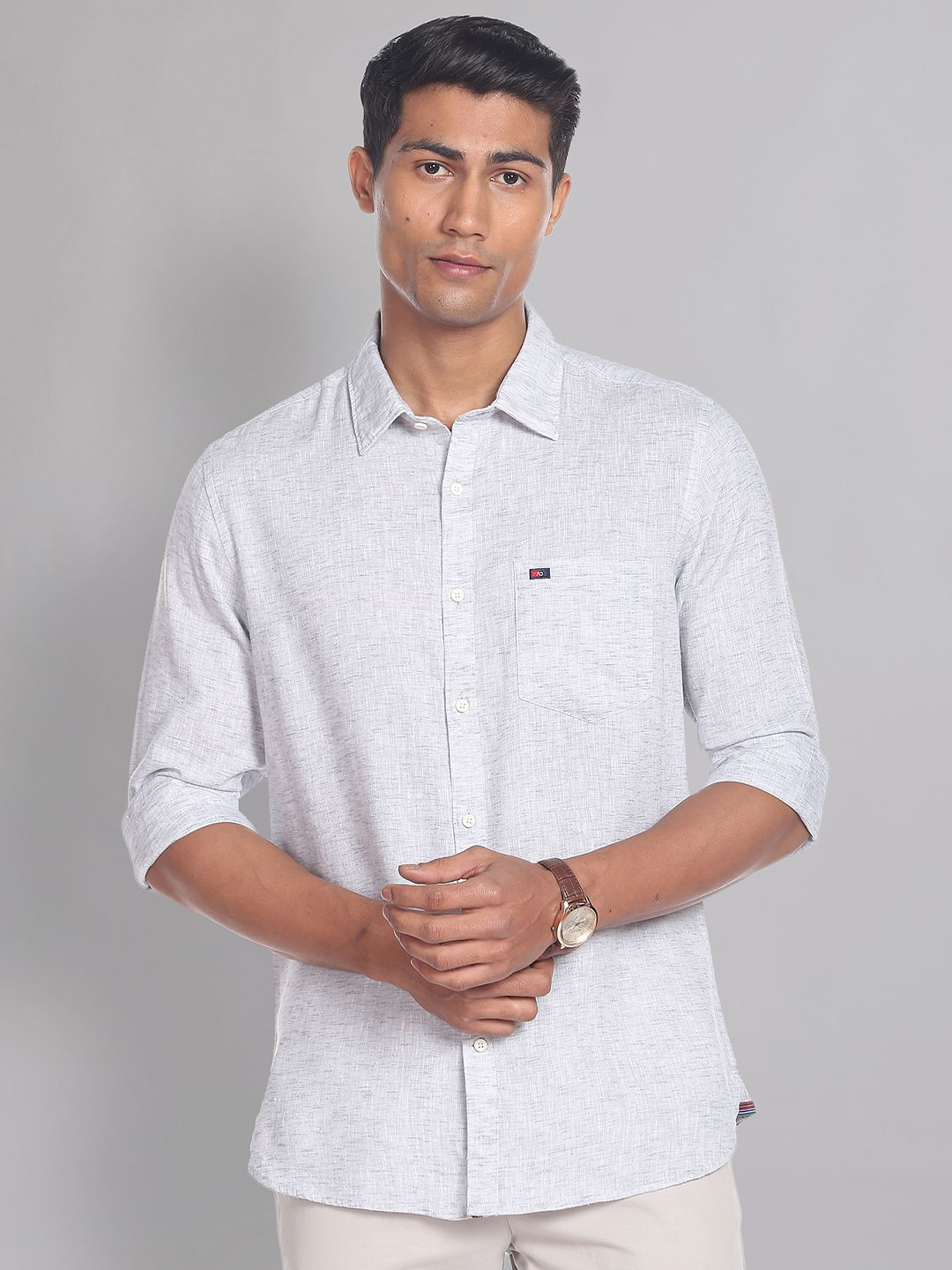 Buy AD By Arvind Men Grey Slim Fit Printed Casual Shirt - Shirts for ...