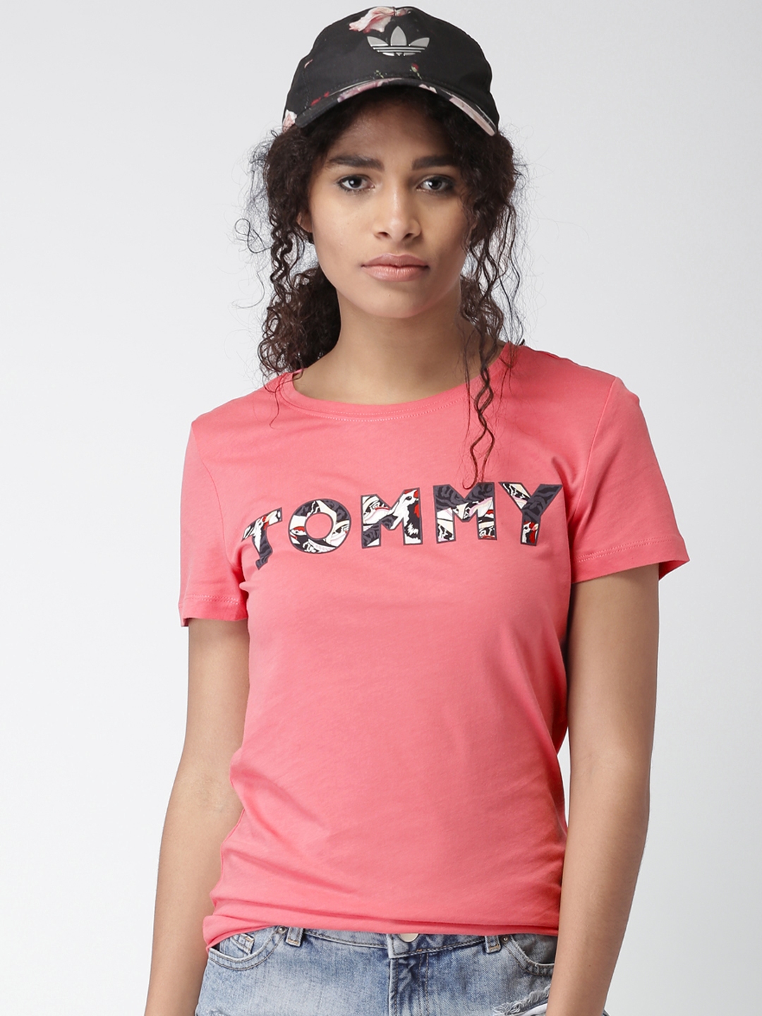 Buy Tommy Hilfiger Women Pink Printed Round Neck Pure Cotton T Shirt