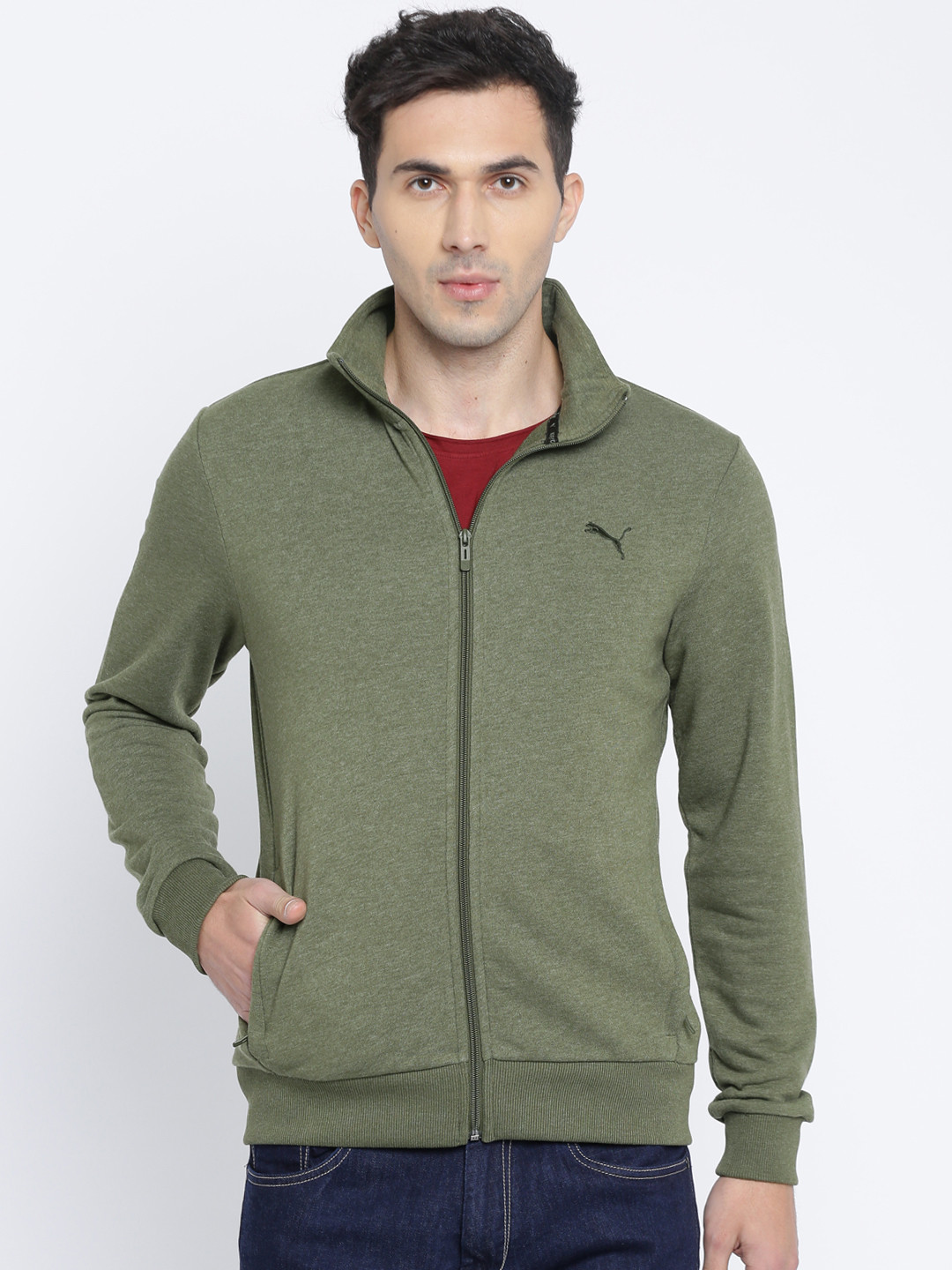Buy Puma Men Olive Green Solid TR ZIPPER POCKET Track Sweatshirt ...