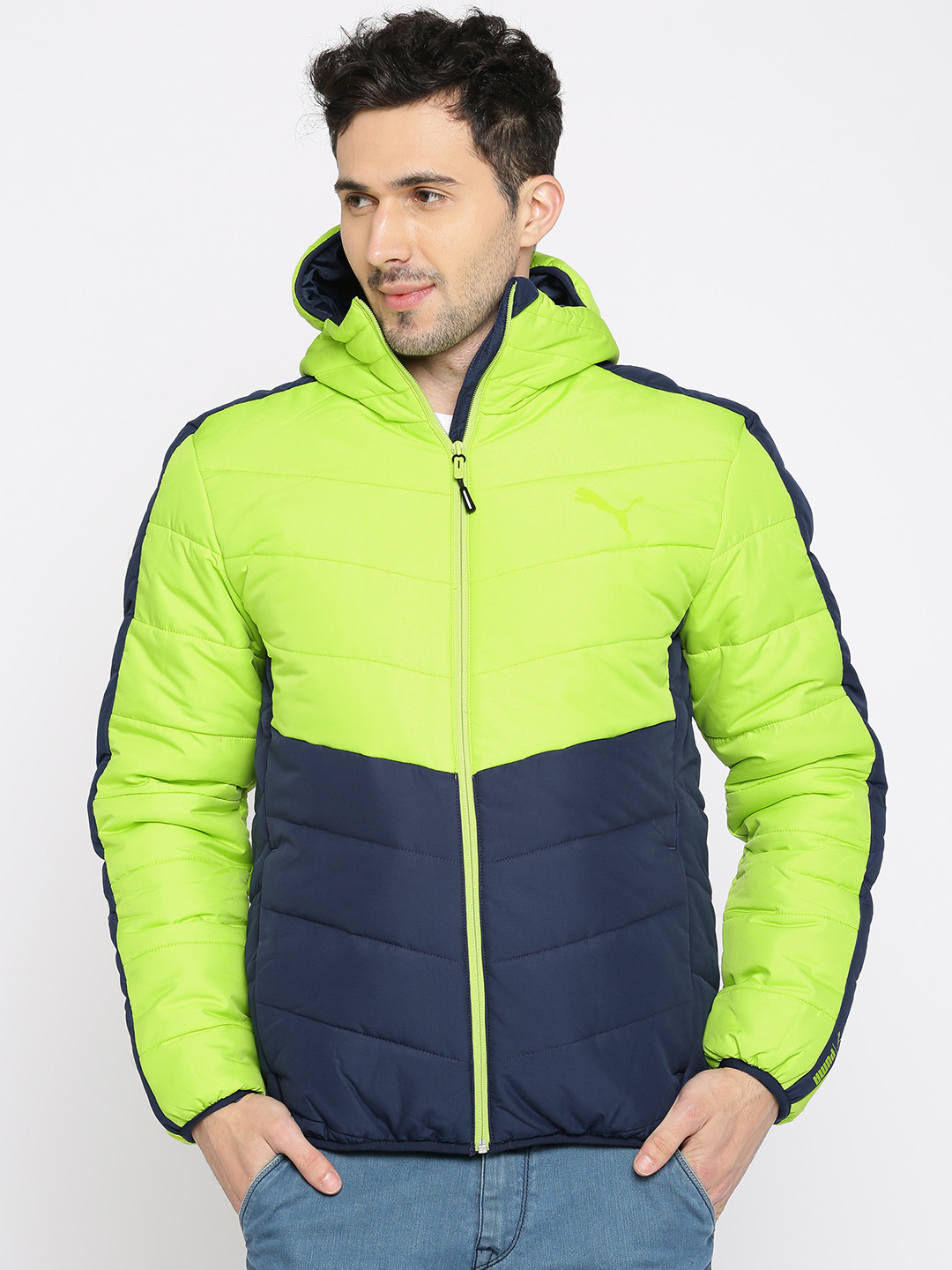Buy Puma Men Fluorescent Green & Blue Colourblocked ESS WarmCELL Padded ...