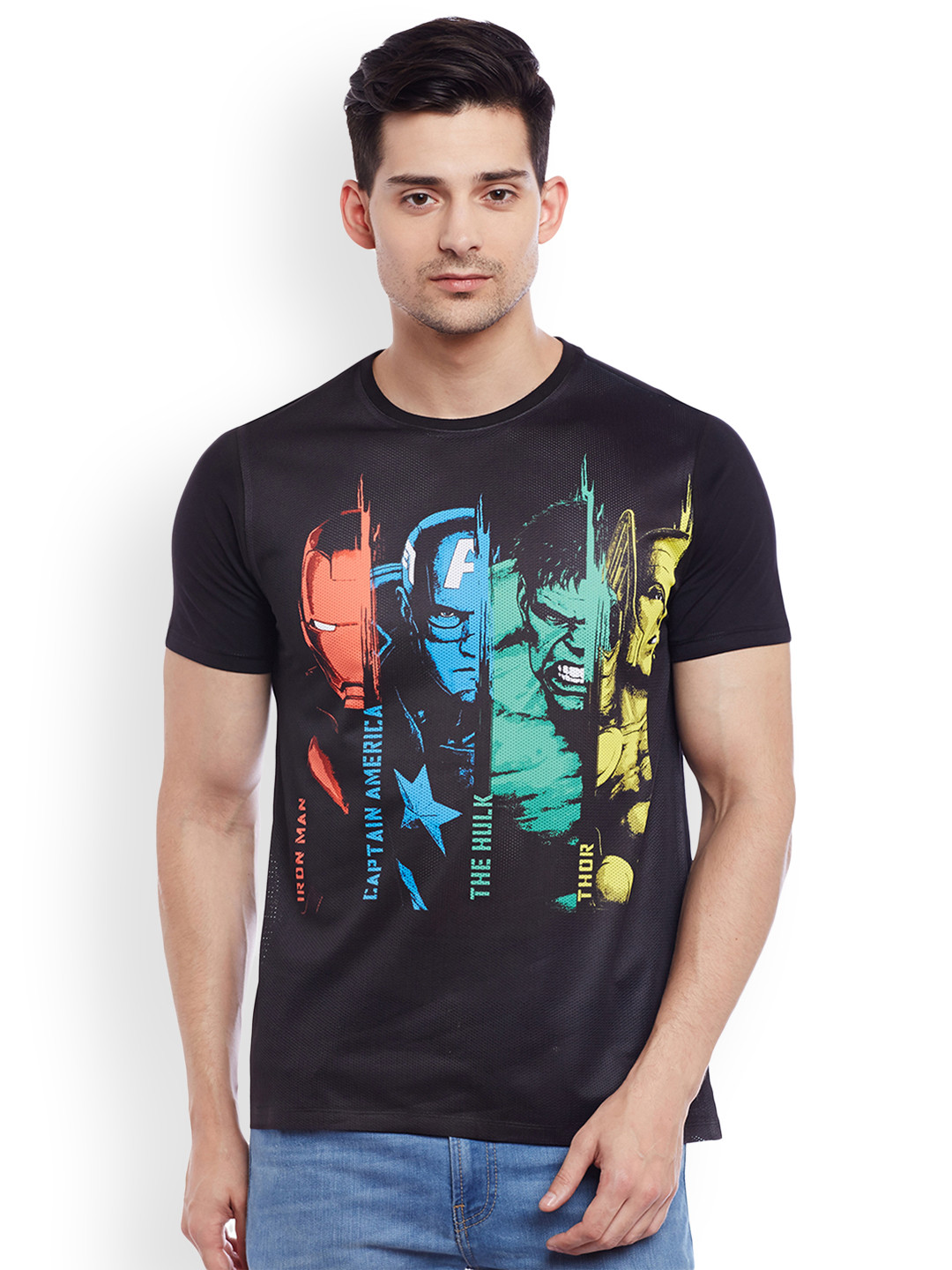 Buy Marvel By Wear Your Mind Men Black Printed Round Neck T Shirt ...