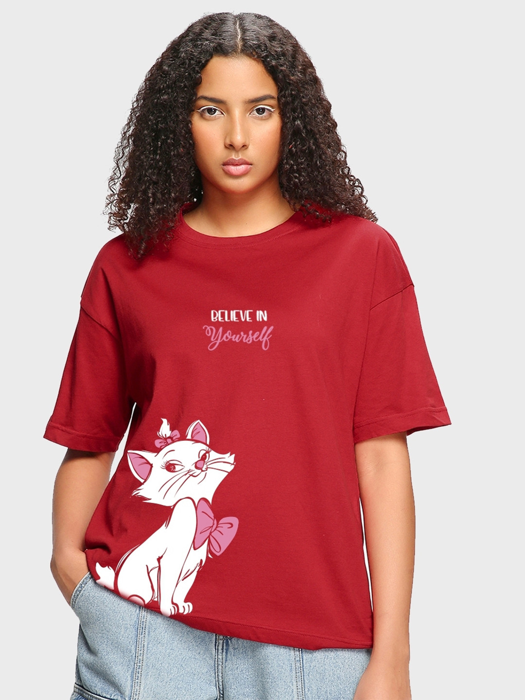 Buy Bewakoof Believe Cat Graphic Printed Oversized T Shirt - Tshirts ...