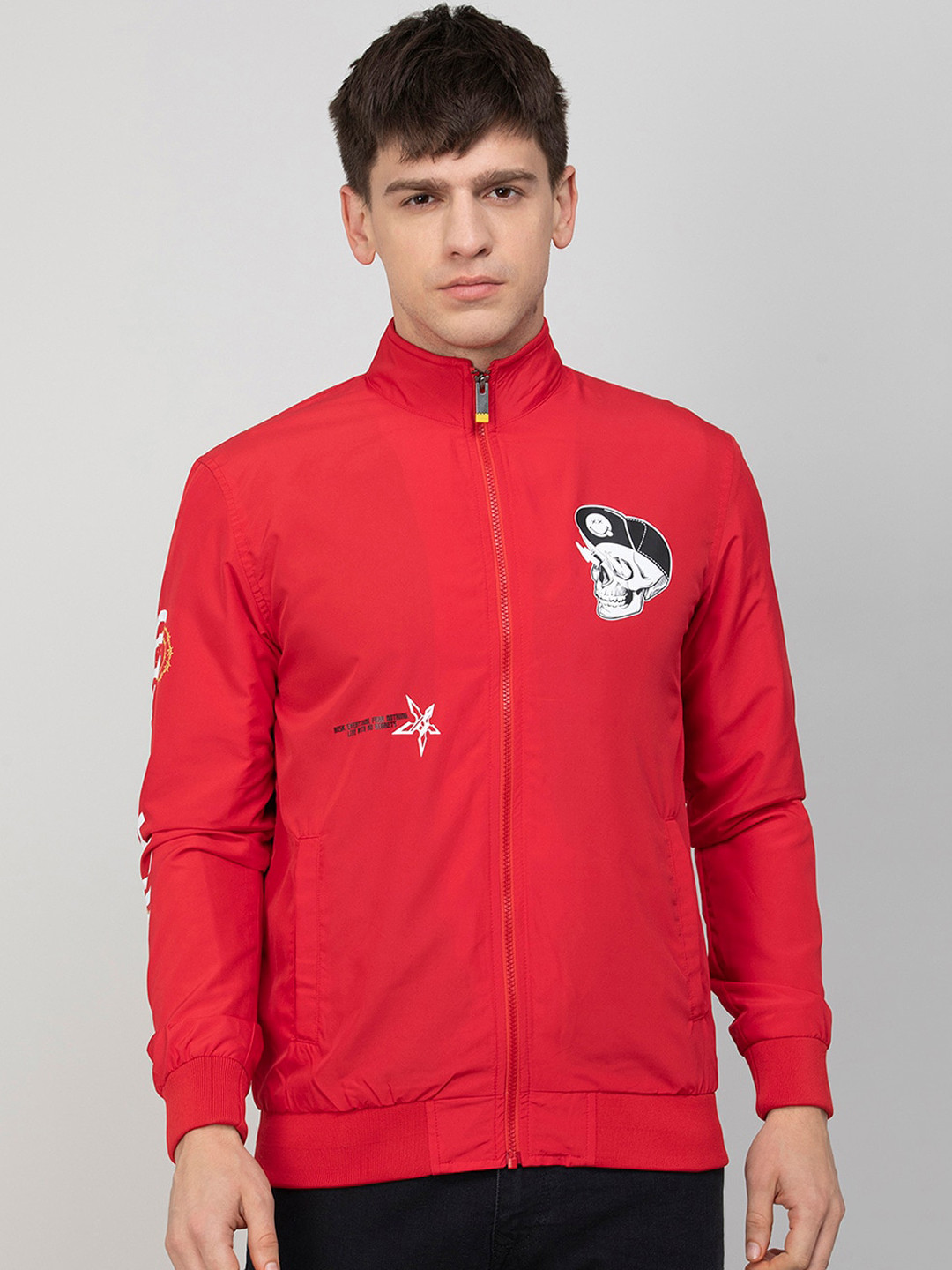 Buy SmileyWorld Graphic Printed Mock Collar Long Sleeves Bomber Jacket ...