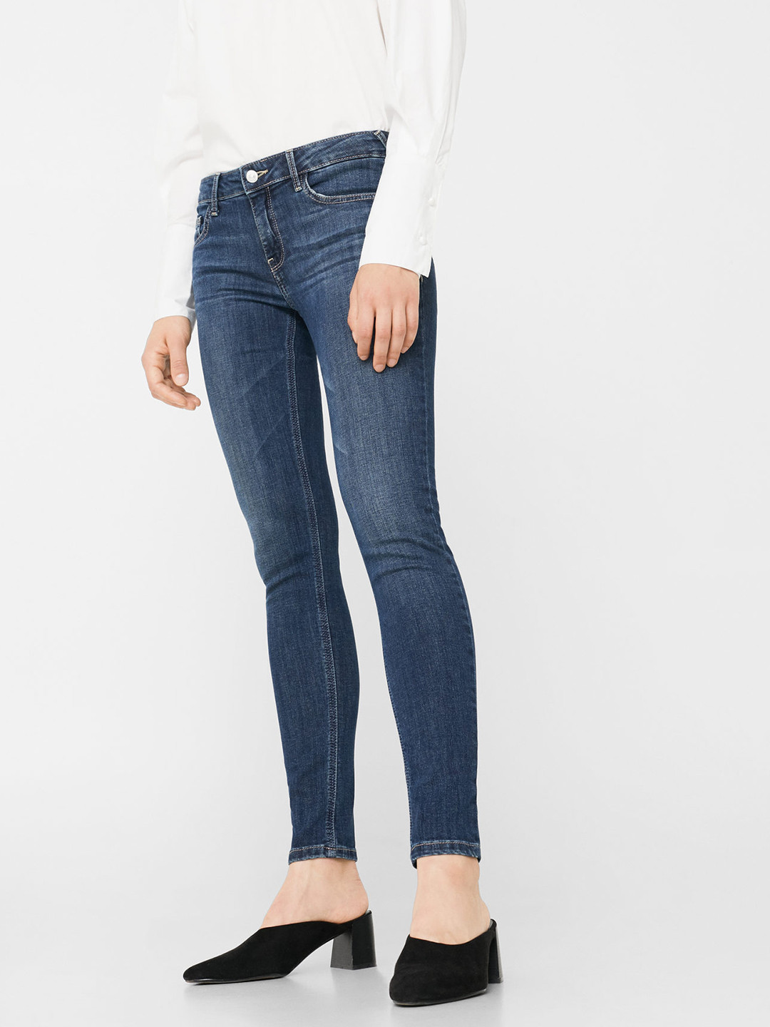 Buy MANGO Women Navy Regular Fit Mid Rise Clean Look Stretchable Jeans ...