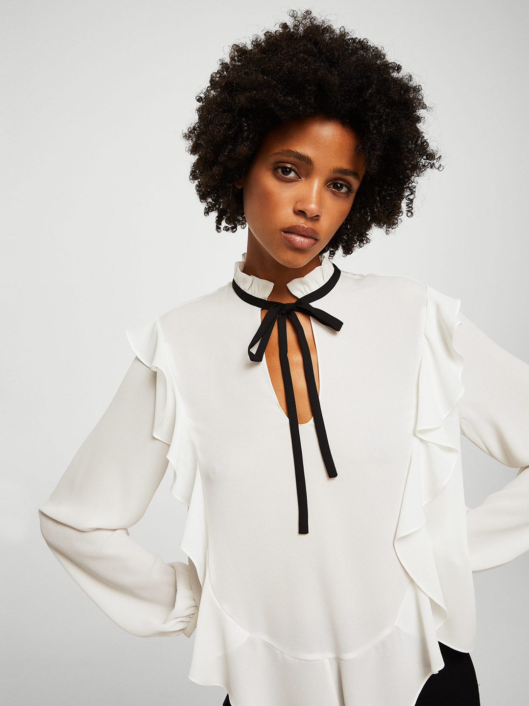 Buy MANGO Women White Solid Top With Ruffles - Tops for Women 2202703 ...