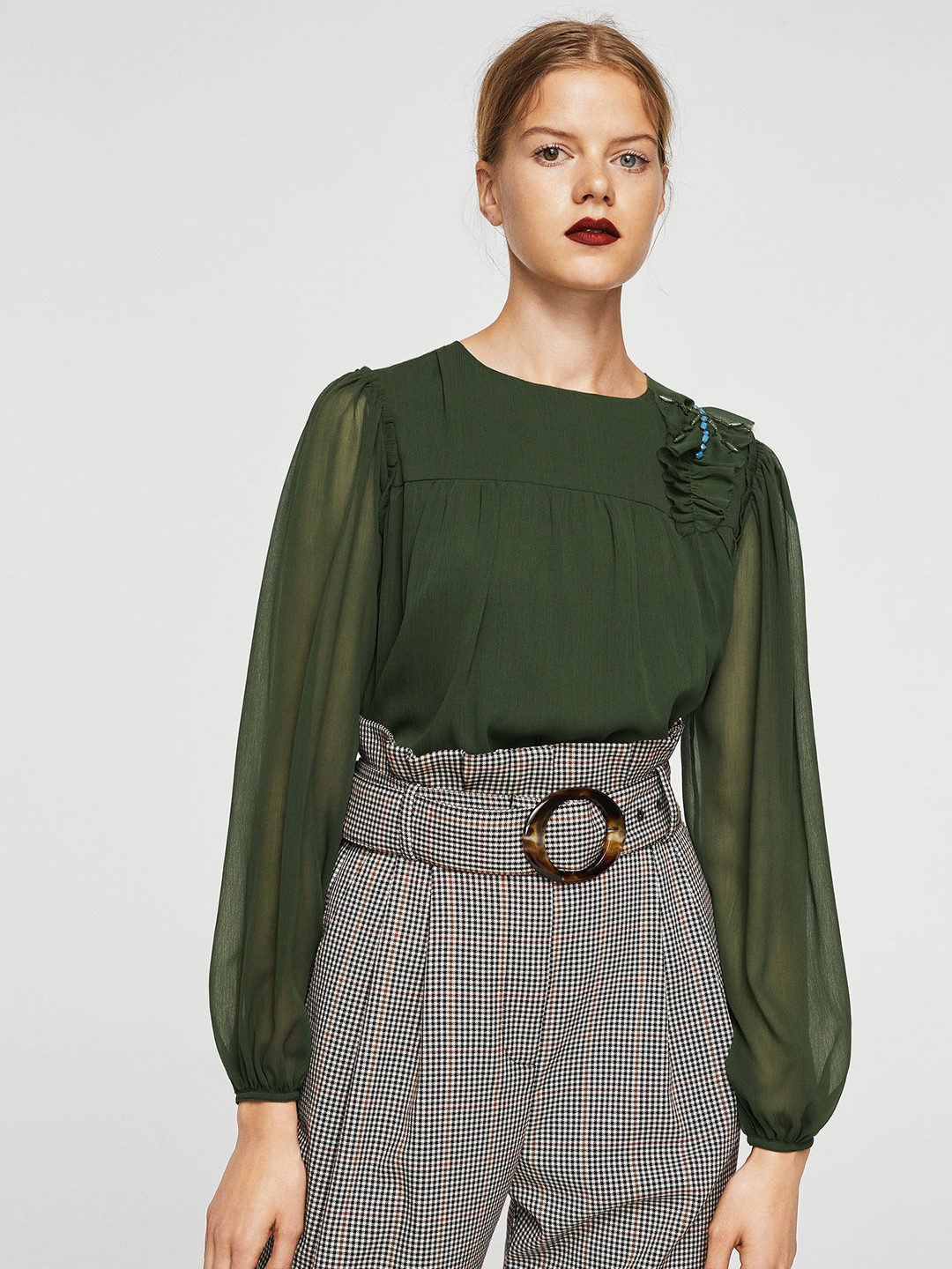 Buy MANGO Women Olive Green Solid Top - Tops for Women 2202705 | Myntra