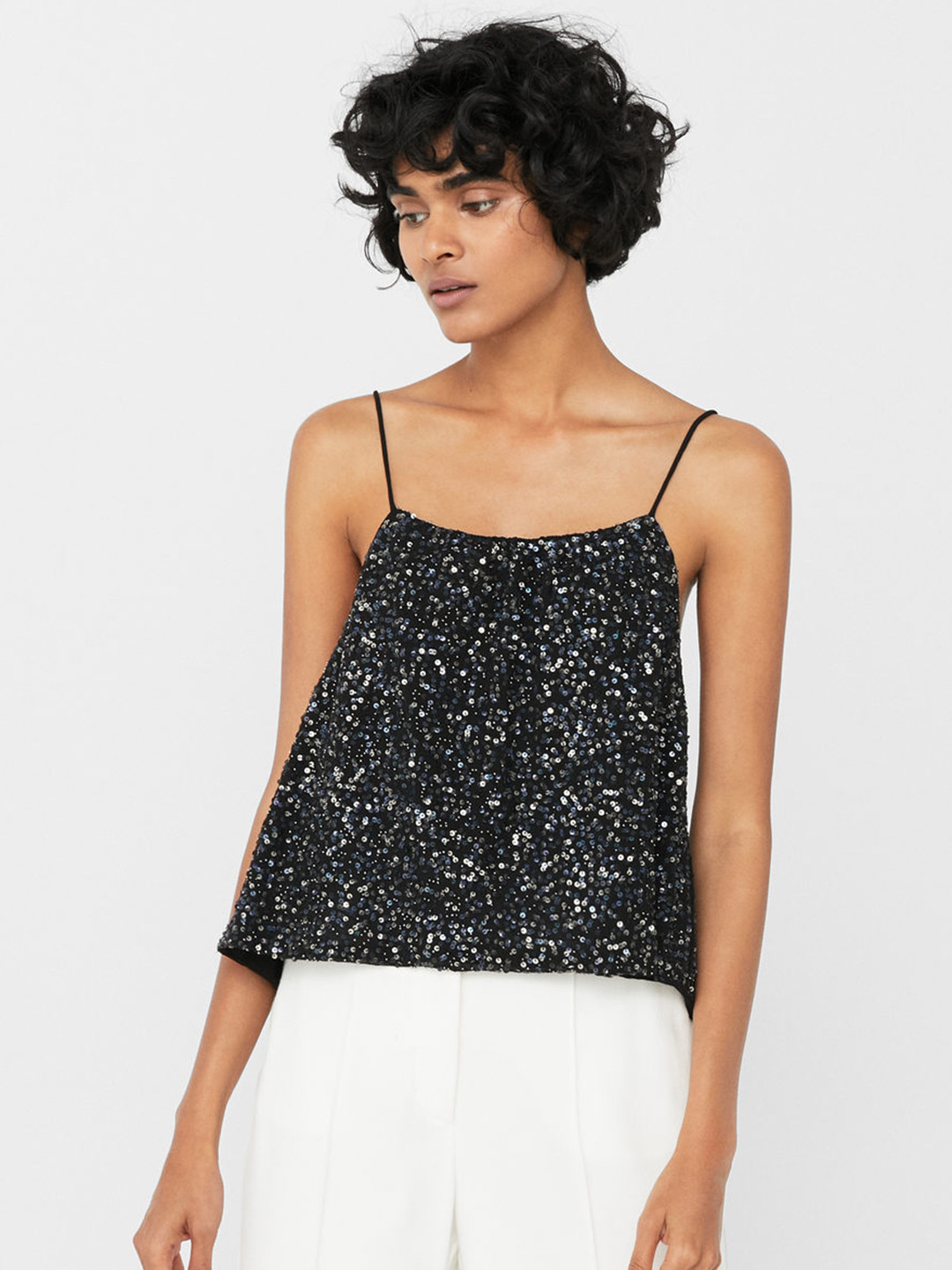 Buy MANGO Women Black Sequinned Top - Tops for Women 2202712 | Myntra