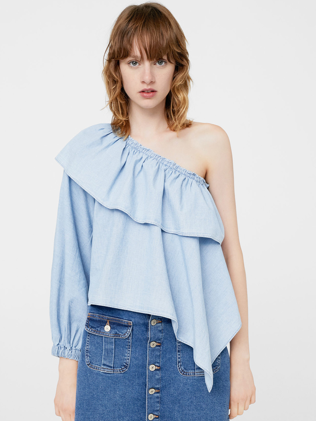 Buy MANGO Women Blue One Shoulder Layered Top - Tops for Women 2202736 ...