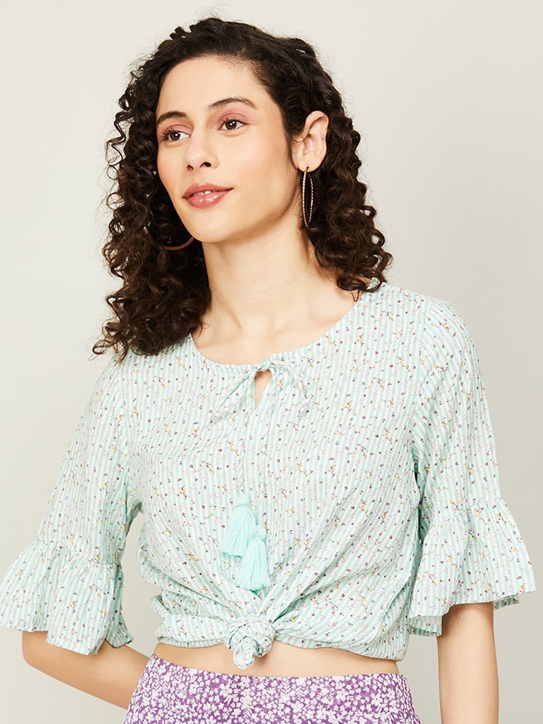 Buy Fame Forever By Lifestyle Floral Printed Tie Up Neck Top Tops For