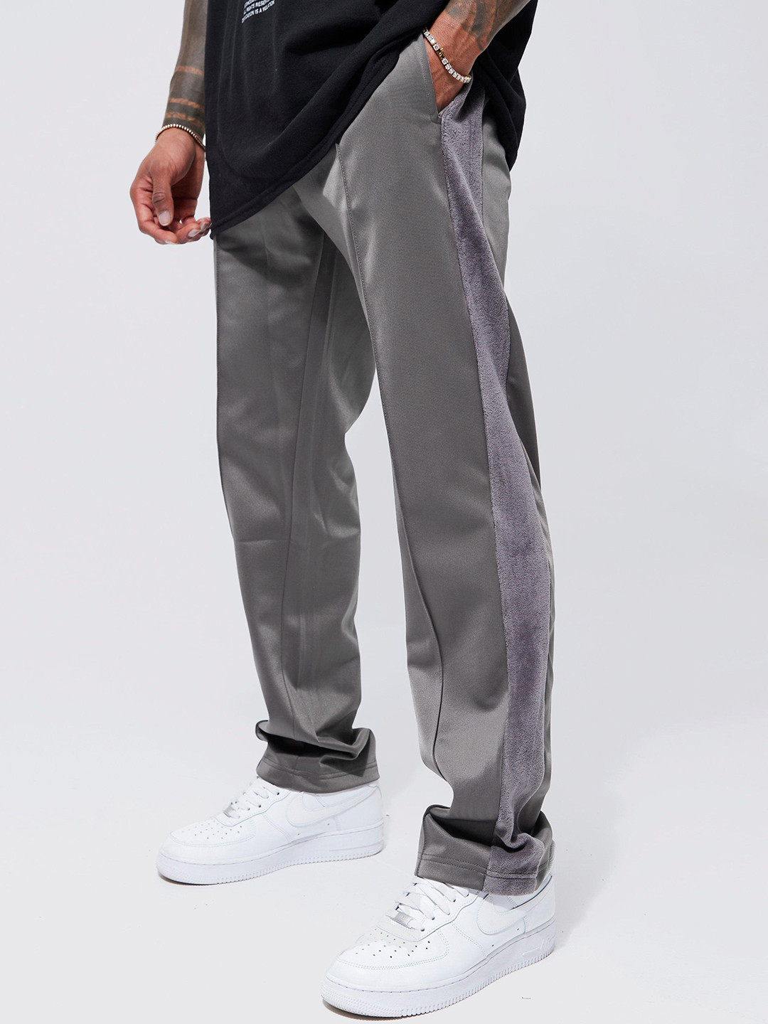 Buy BoohooMAN Tricot Velvet Panel Track Pants - Track Pants for Men ...