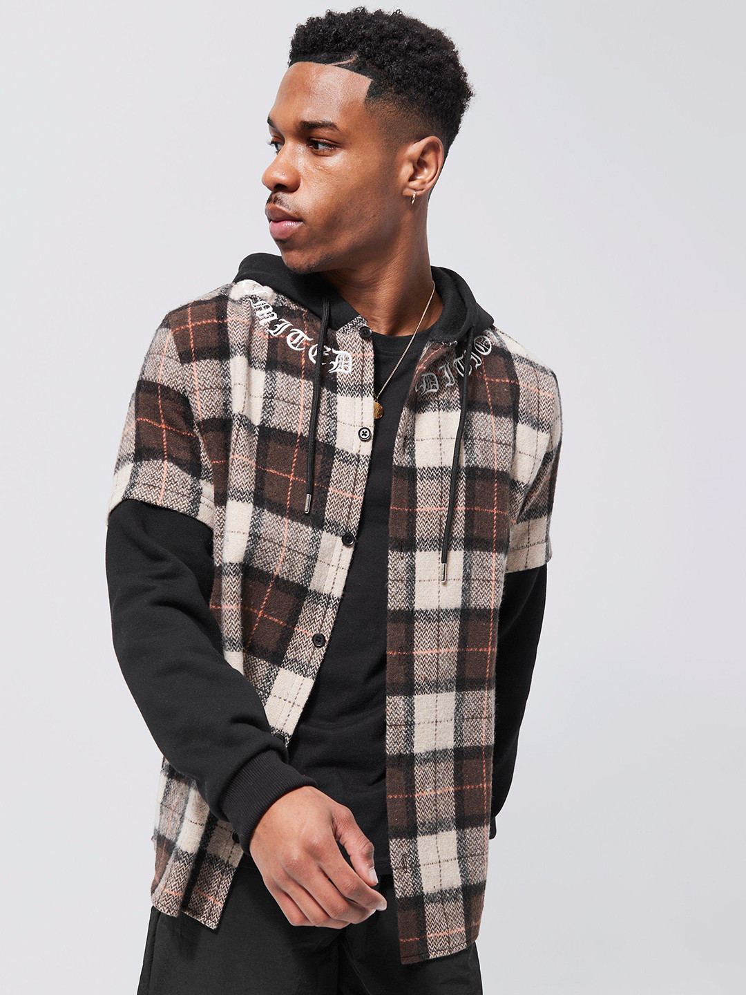 Buy BoohooMAN Tartan Checked Faux Layer Hooded Shacket - Shirts for Men ...