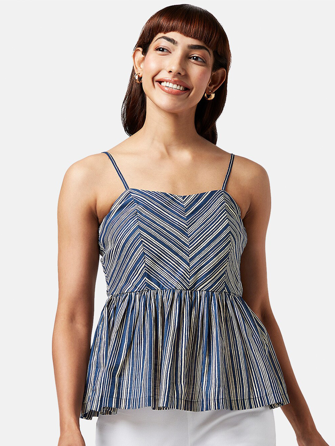 Buy AKKRITI BY PANTALOONS Vertical Stripes Striped Cotton A Line Top ...