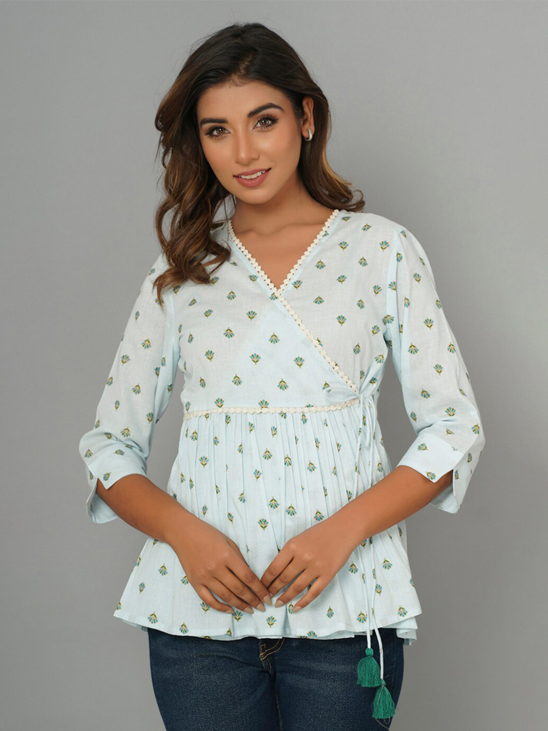 Buy CRAFTED FOR YOU Ethnic Motifs Printed Cotton Peplum Top - Tops for ...