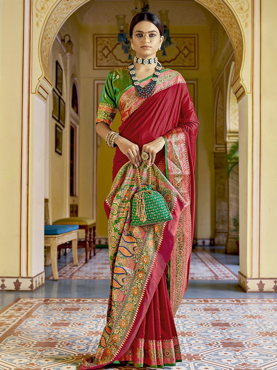 Buy Satrani Floral Woven Design Zari Banarasi Saree - Sarees for Women ...