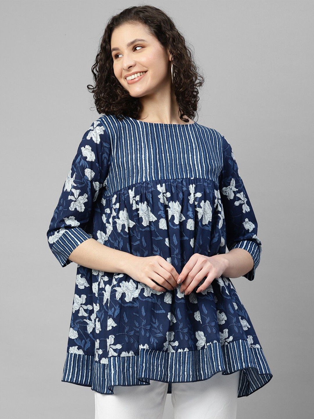 Buy DEEBACO Floral Printed Boat Neck Pure Cotton Top - Tops for Women ...