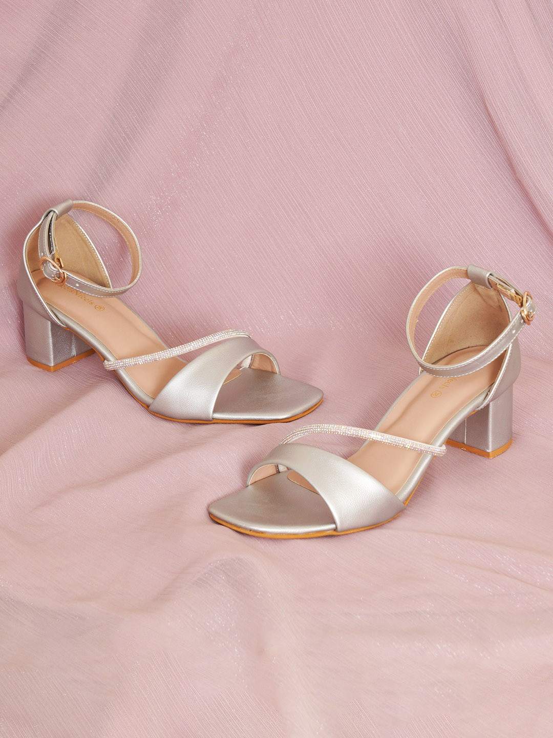 Buy HEELSNFEELS Open Toe Ankle Loop Block Heels With Buckles - Heels ...