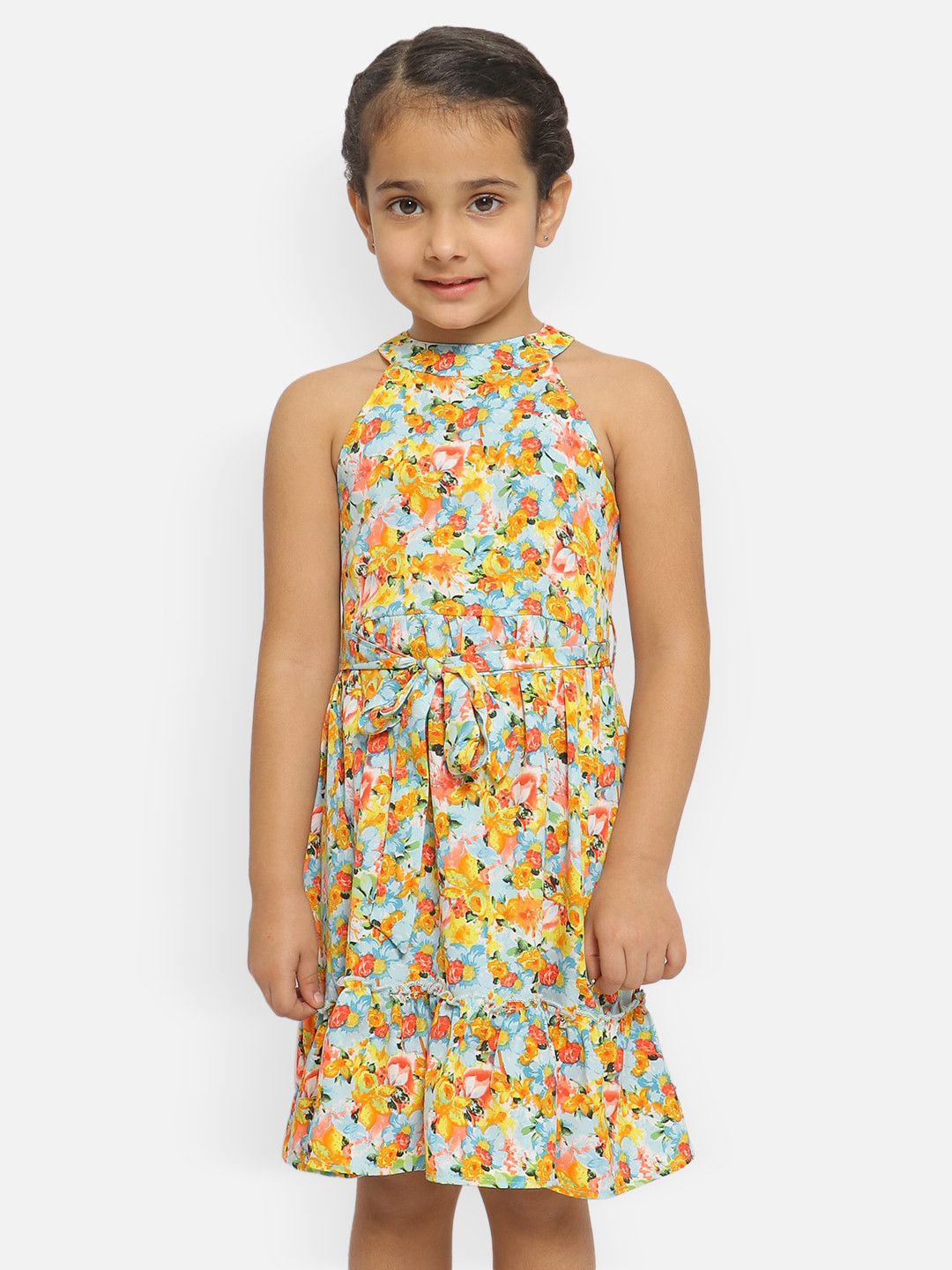 Buy Nauti Nati Girls Floral Printed Halter Neck Crepe Dress - Dresses ...