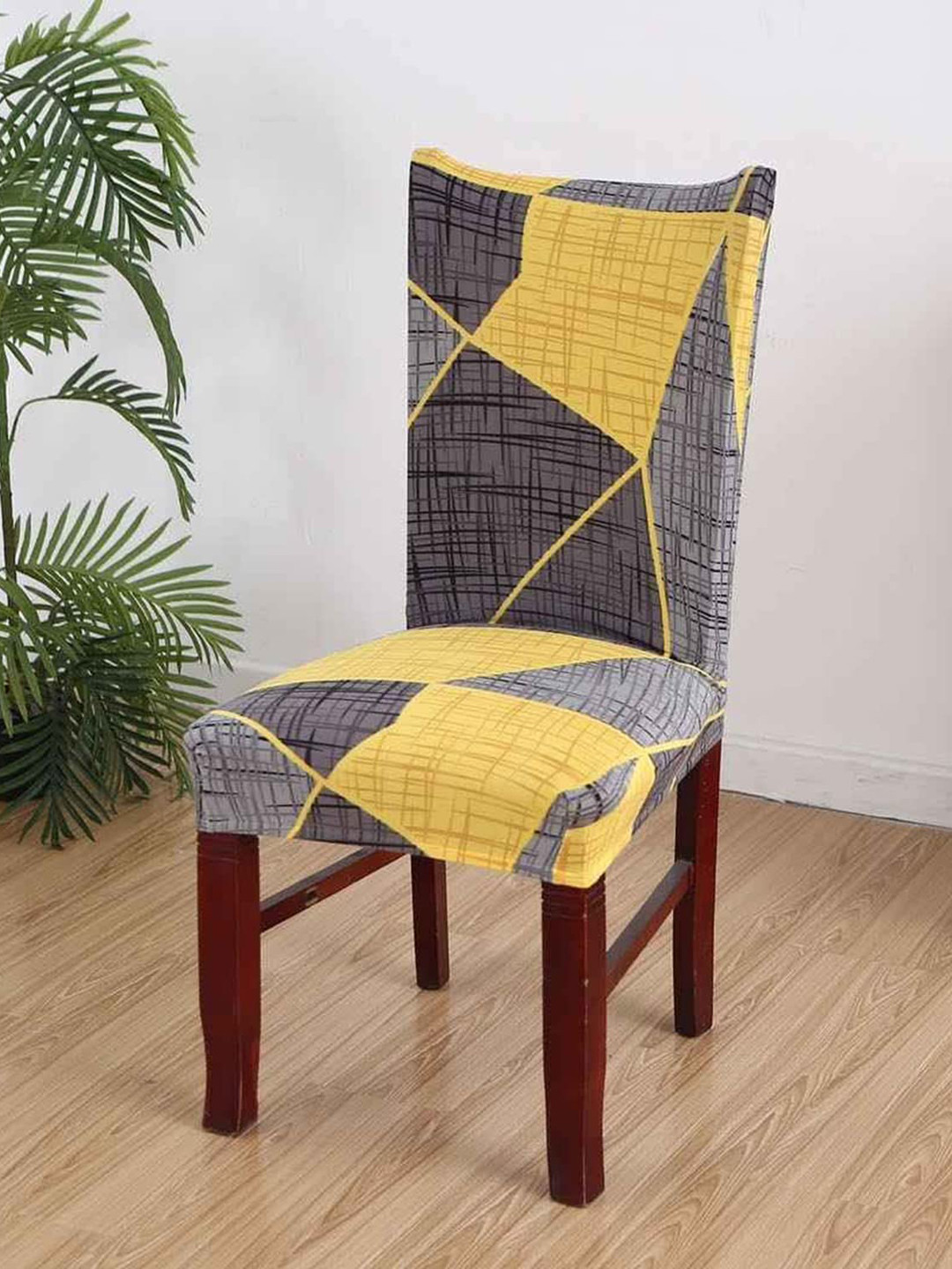 Buy HOUSE OF QUIRK Grey & Yellow 2 Pieces Printed Removable Chair ...