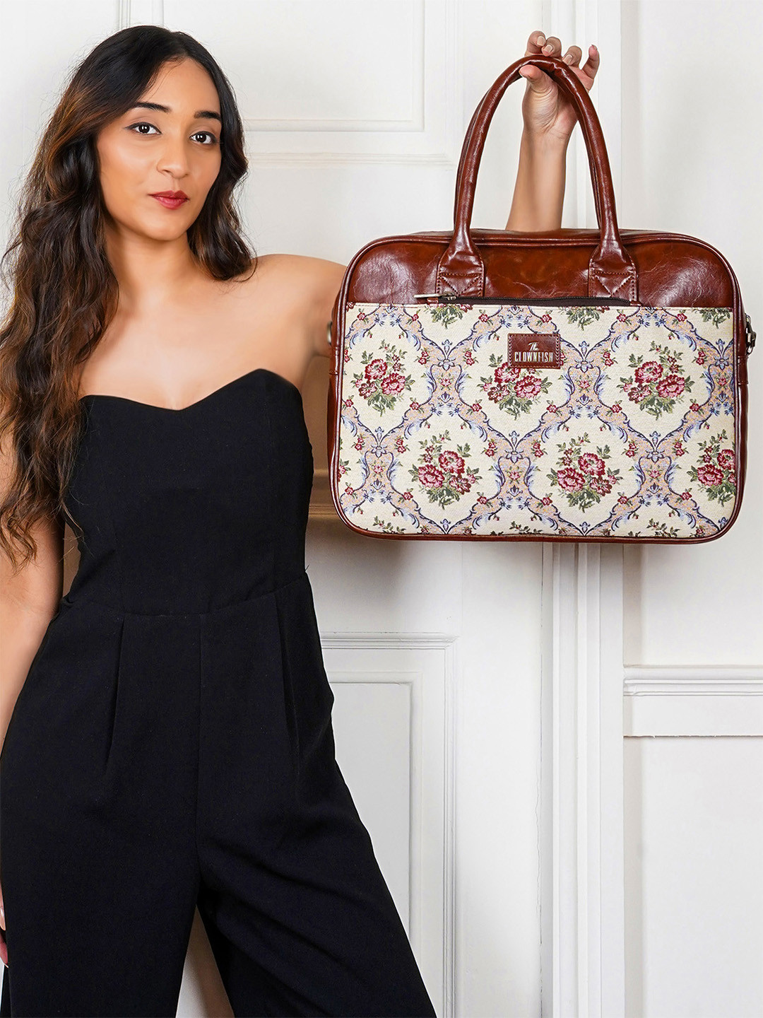 Buy THE CLOWNFISH Deborah Floral Printed Tapestry Fabric Laptop Bag ...