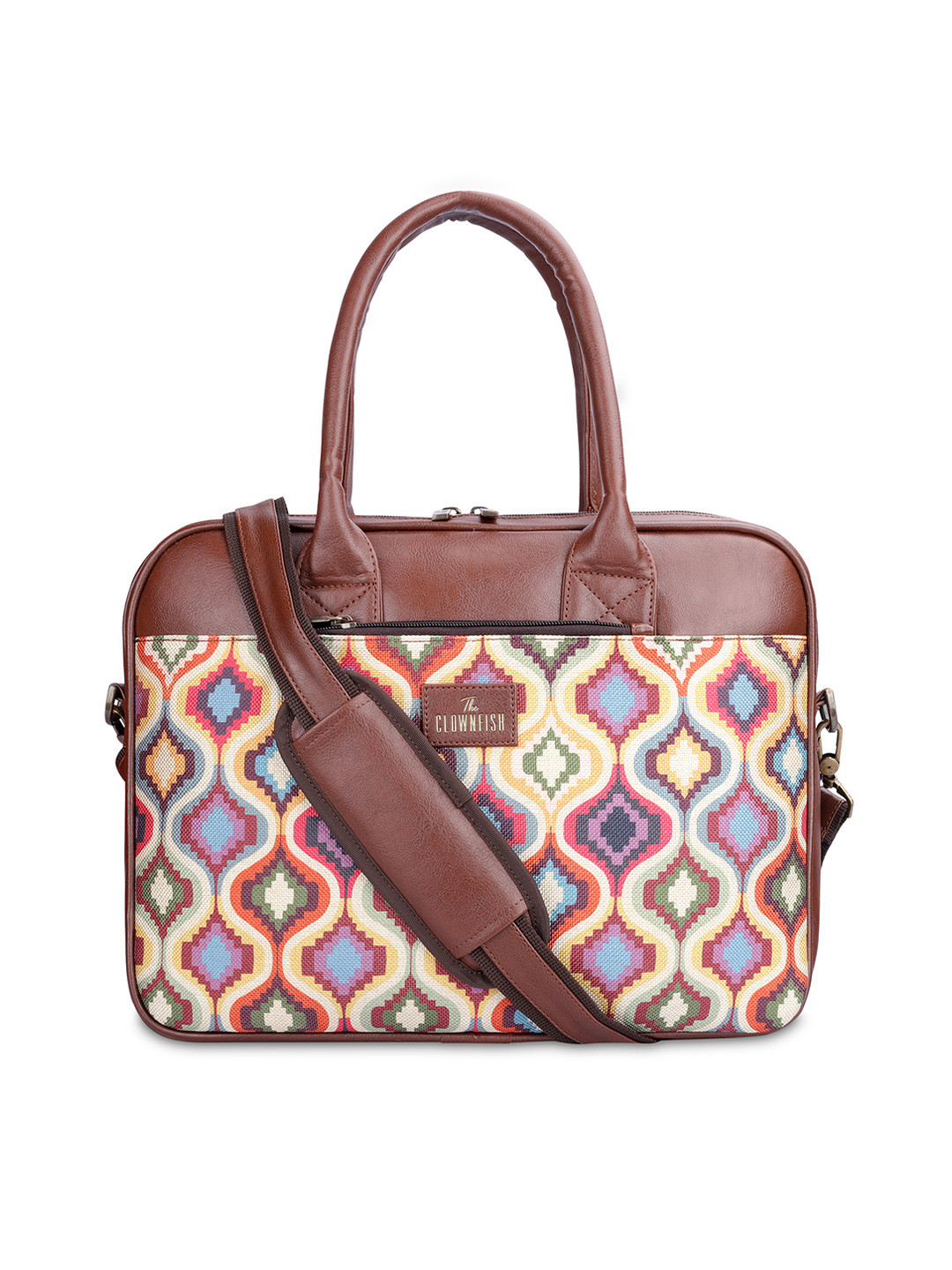 Buy THE CLOWNFISH Deborah Unisex Beige & Blue Printed Jute Laptop Bag ...