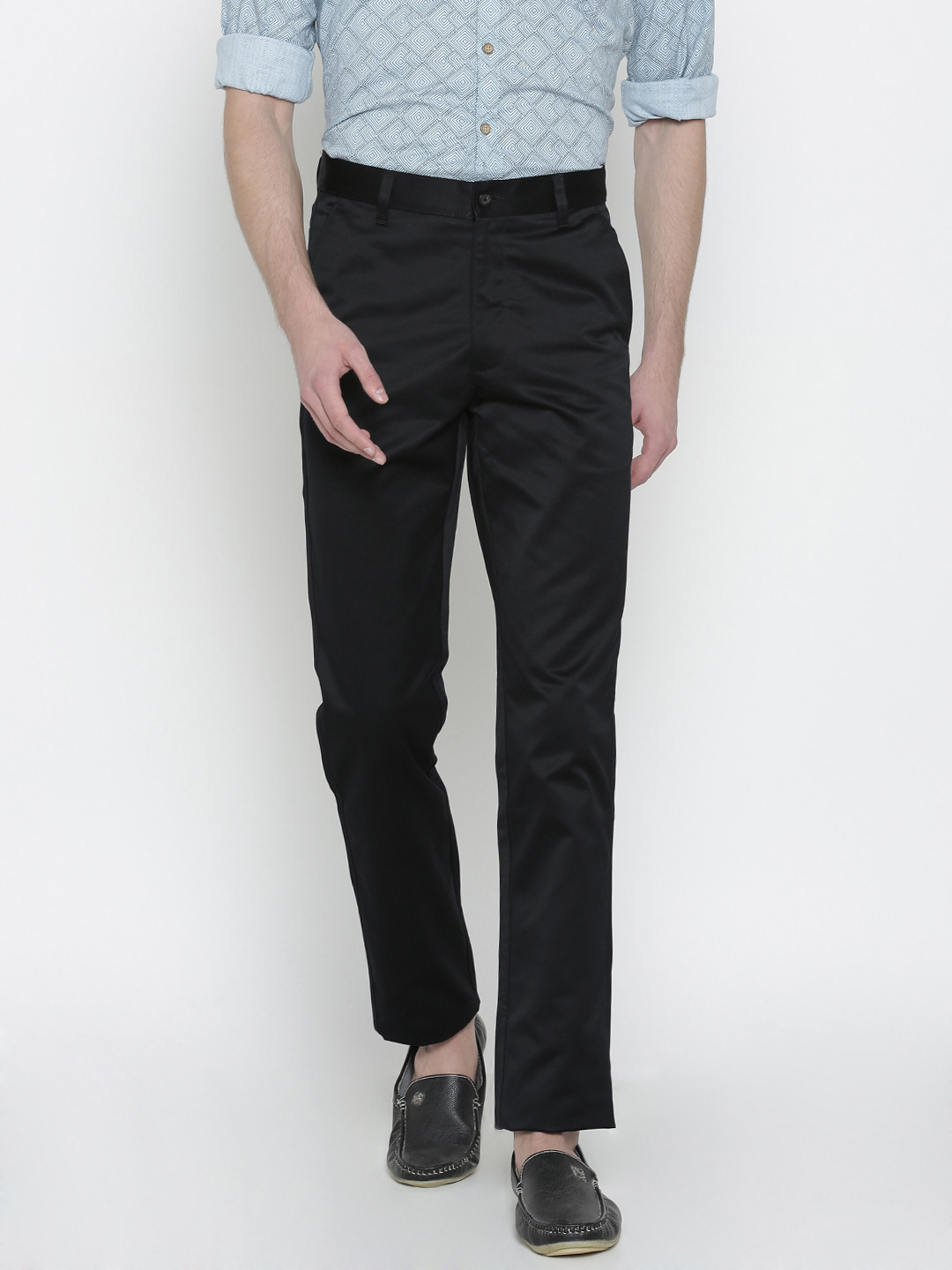 Buy Indigo Nation Men Black Slim Fit Solid Regular Trousers - Trousers ...