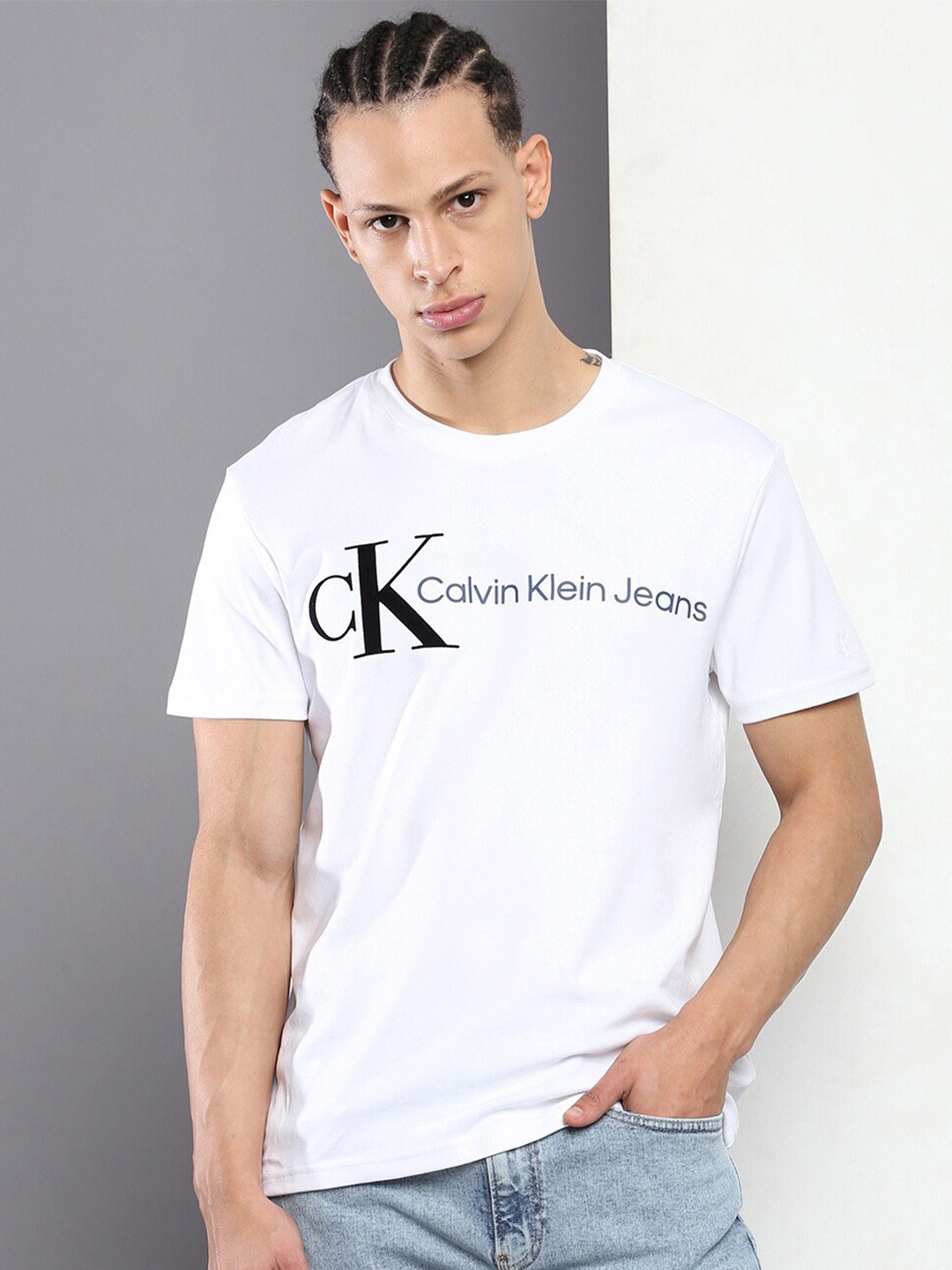 Buy Calvin Klein Jeans Brand Printed Pure Cotton Slim Fit T Shirt
