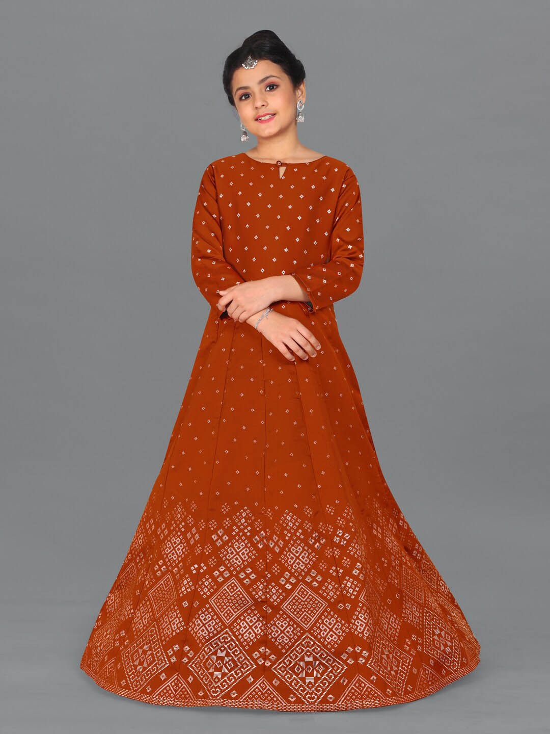 Buy FASHION DREAM Girls Ethnic Motifs Printed Keyhole Neck Maxi Ethnic ...