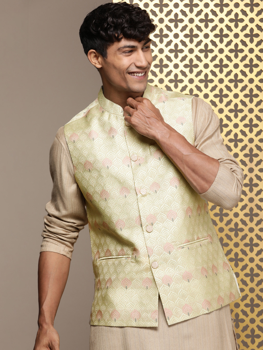 Buy House Of Pataudi Riwayat Men Ethnic Motifs Woven Design Nehru ...