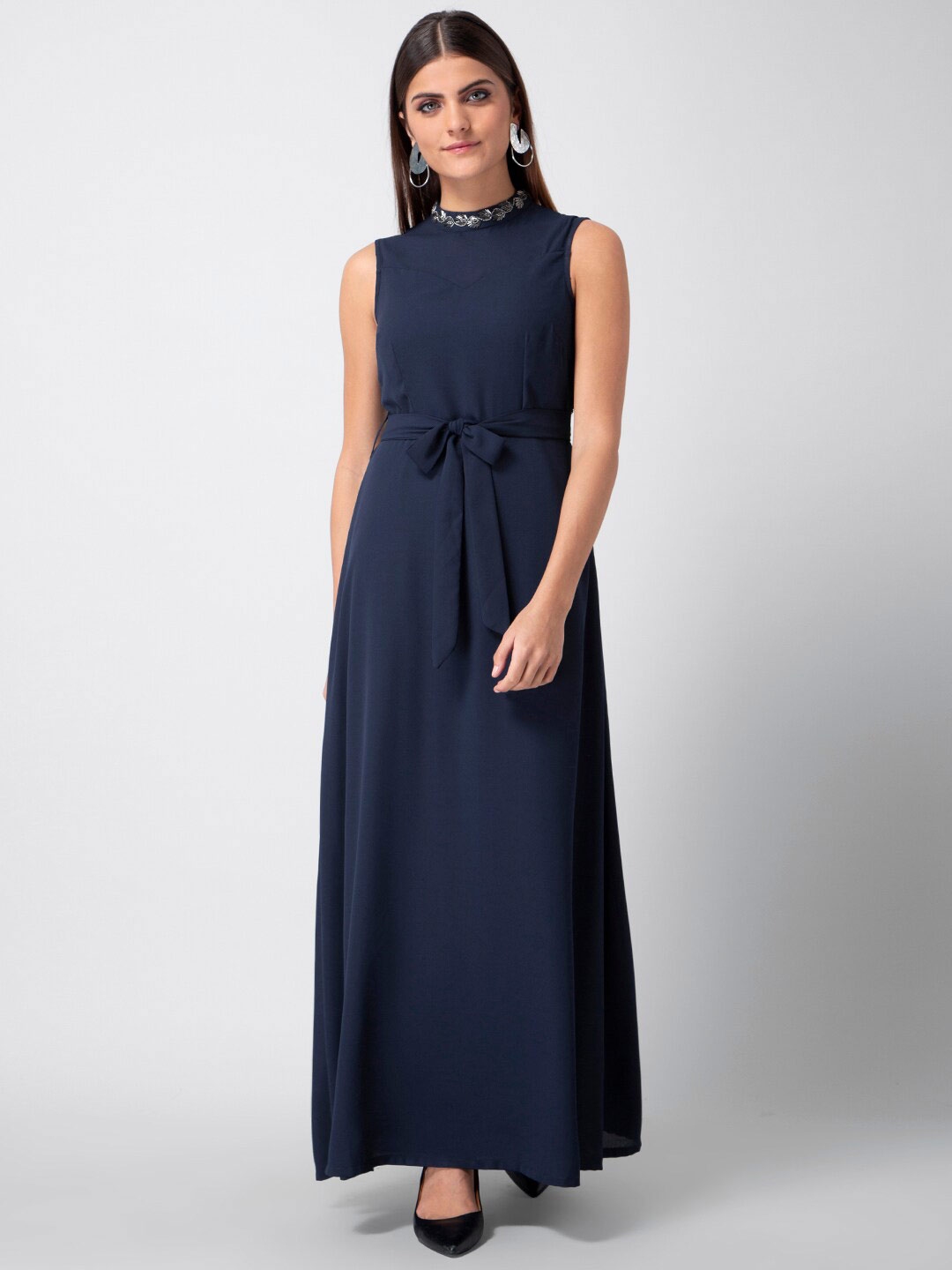 Buy Faballey High Neck Georgette Maxi Dress Dresses For Women