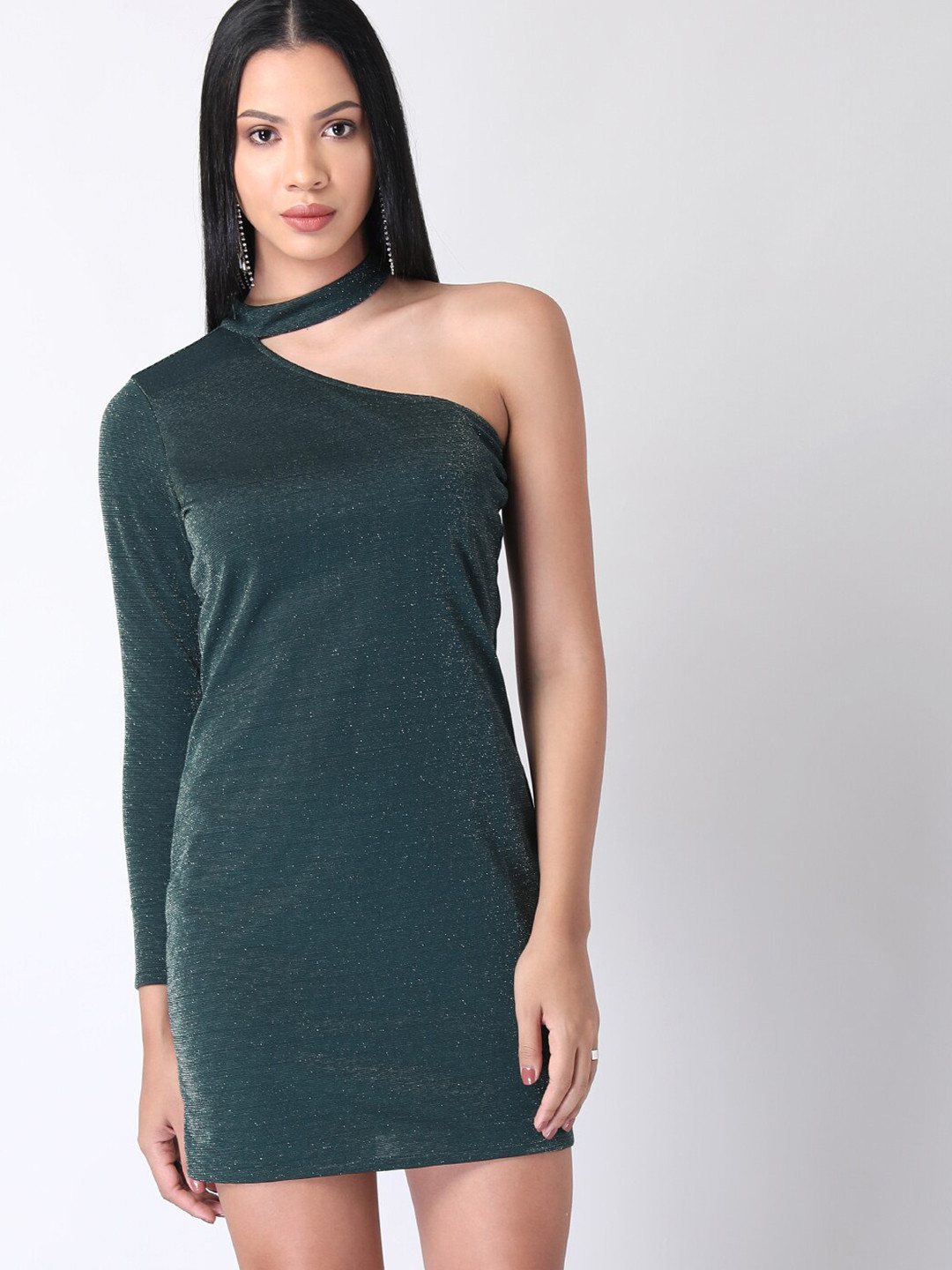 Buy FabAlley Textured One Shoulder Choker Neck Bodycon Dress - Dresses ...