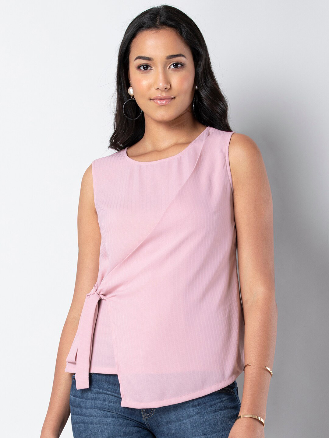 Buy FabAlley Striped Side Tie Up Georgette Top - Tops for Women ...