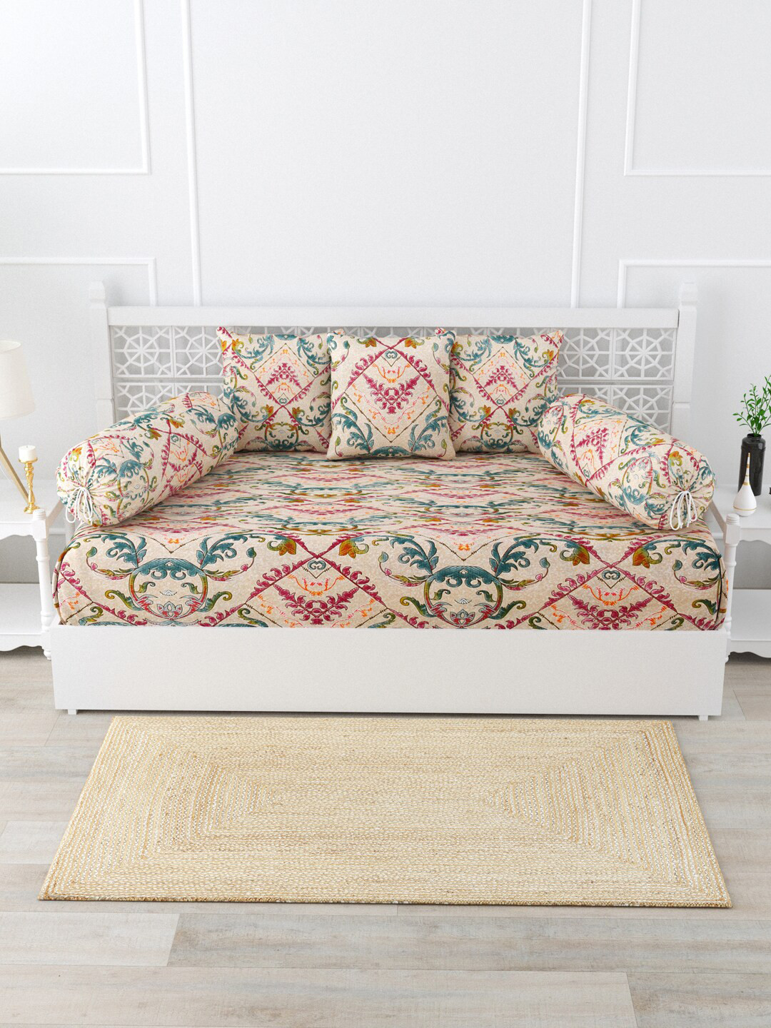 Buy Salona Bichona Unique Set Of 6 Printed Diwan Set - Diwan Set for ...
