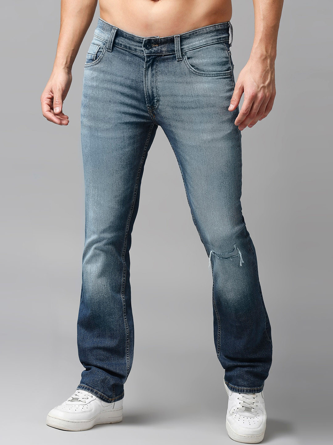 Buy SPYKAR Men Cotton Bootcut Low Rise Mildly Distressed Heavy Fade ...