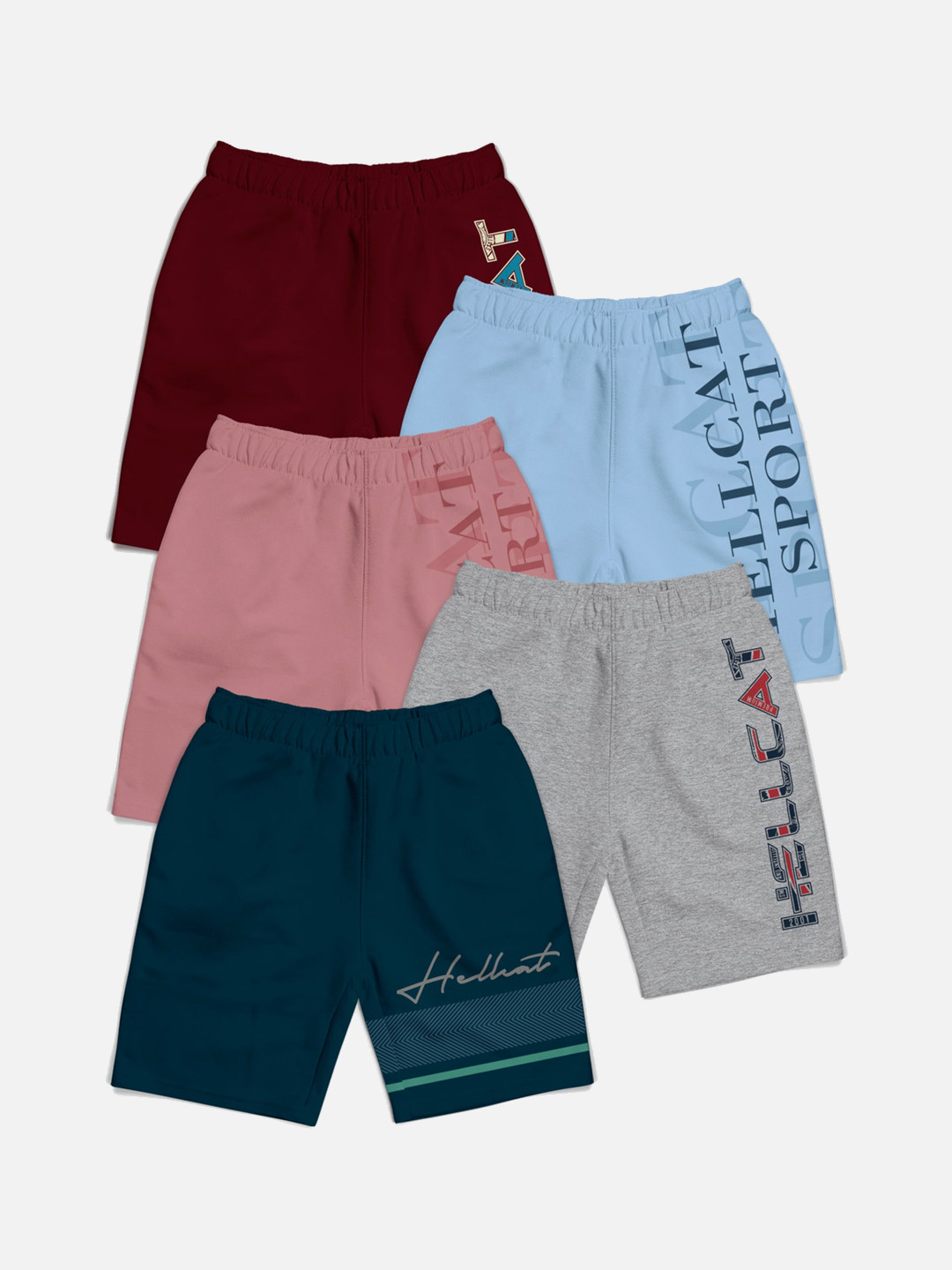 Buy HELLCAT Boys Pack Of 5 Typography Printed Shorts - Shorts for Boys ...