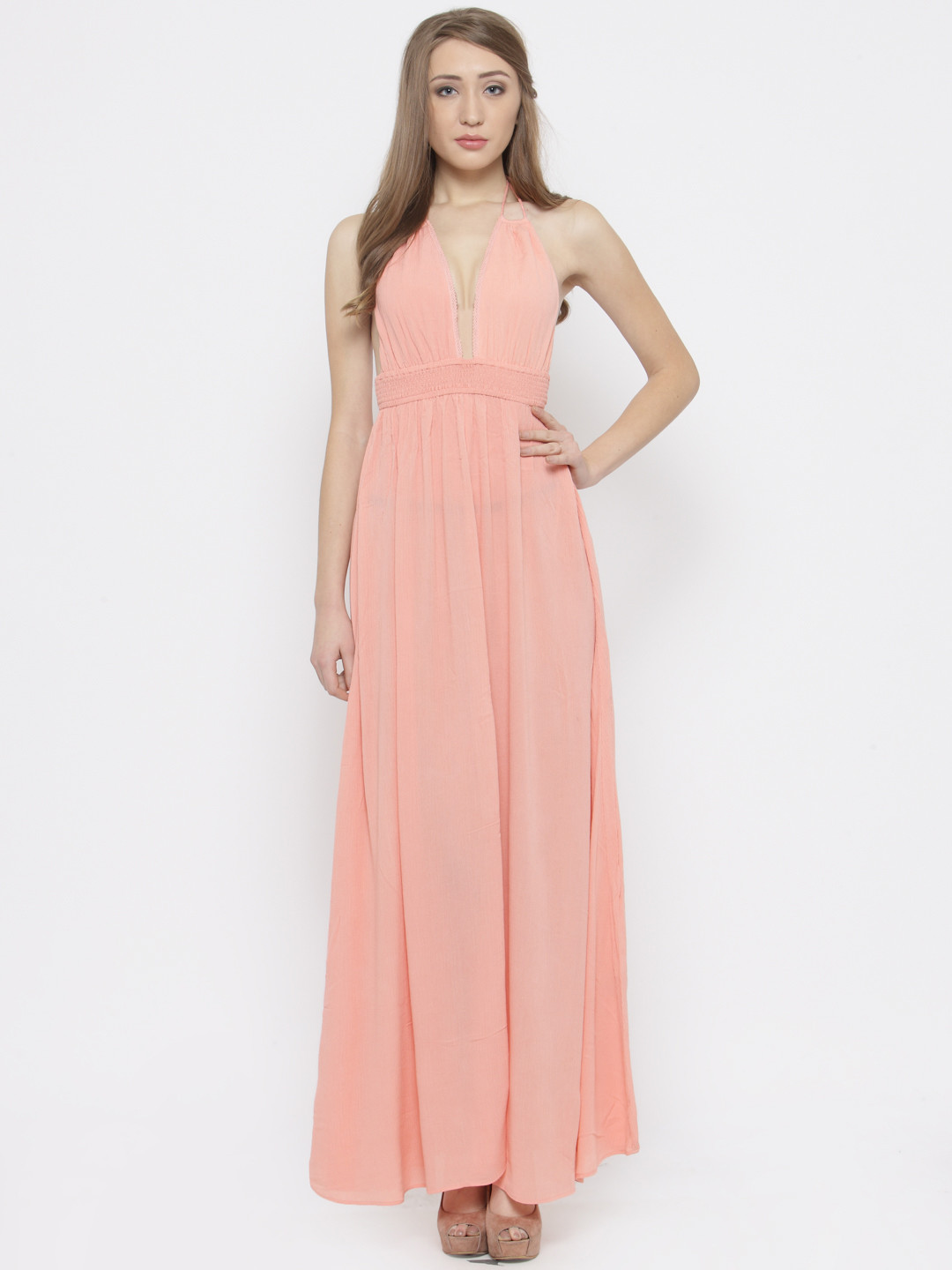 Buy FOREVER 21 Women Peach Coloured Backless Maxi Dress - Dresses for ...