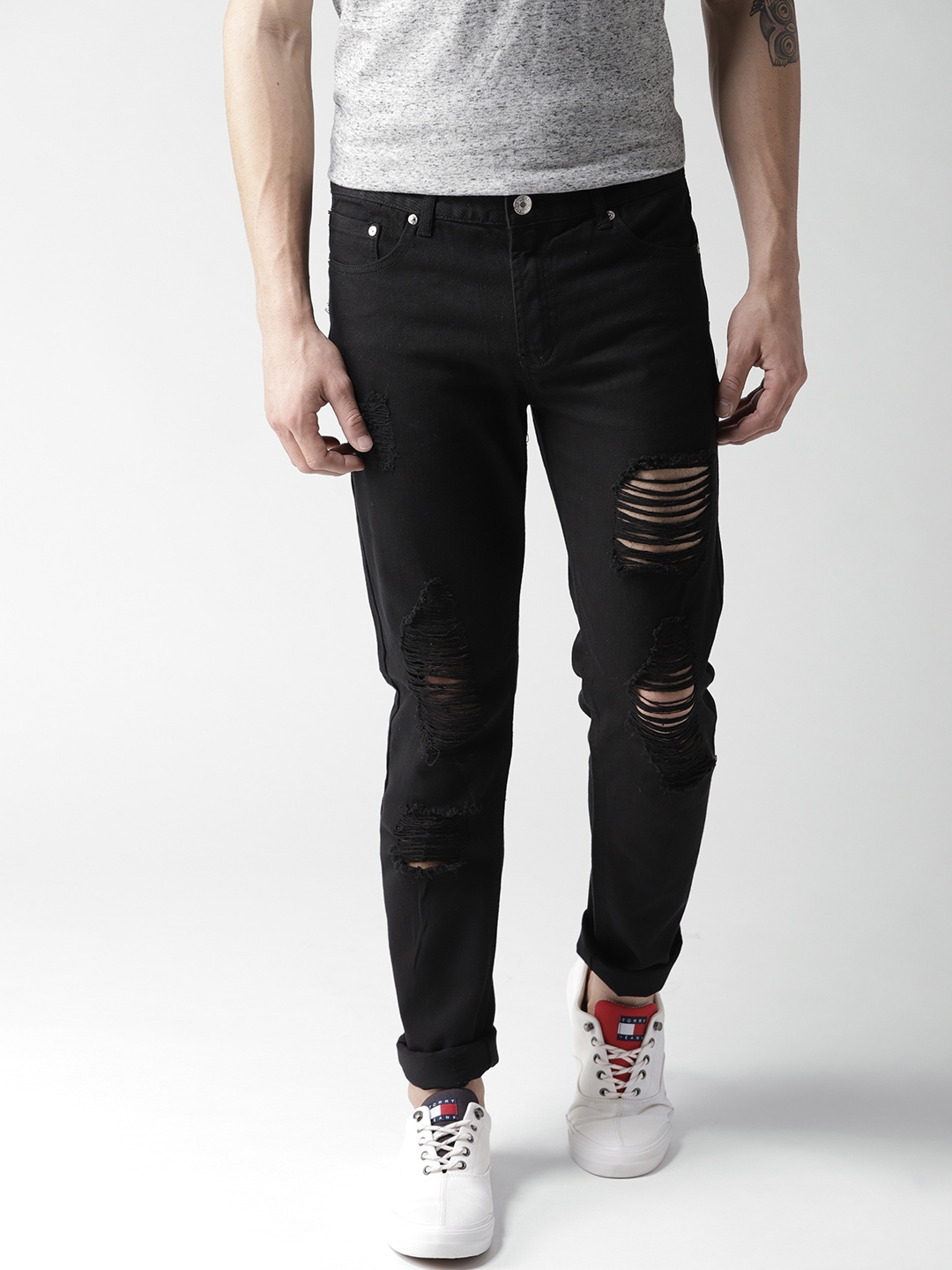 Buy FOREVER 21 Men Black Mid Rise Mildly Distressed Jeans - Jeans for ...