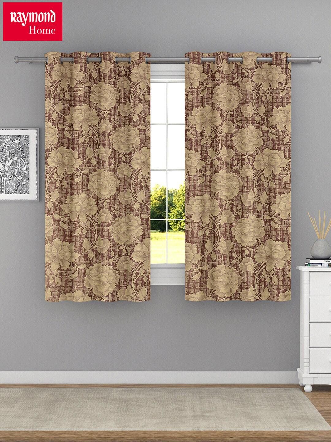 Buy Raymond Home Brown 2 Pcs Floral Window Curtains - Curtains And ...