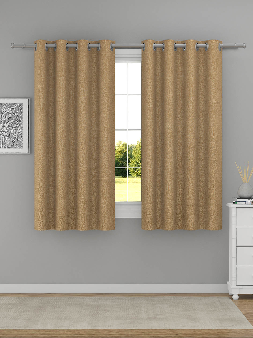 Buy Raymond Home Brown 2 Pieces Abstract Woven Design Window Curtains ...