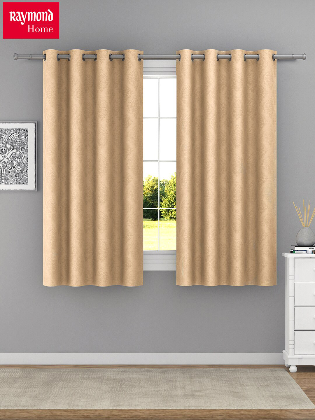 Buy Raymond Home Beige 2 Pcs Ethnic Motifs Woven Design Window Curtains ...